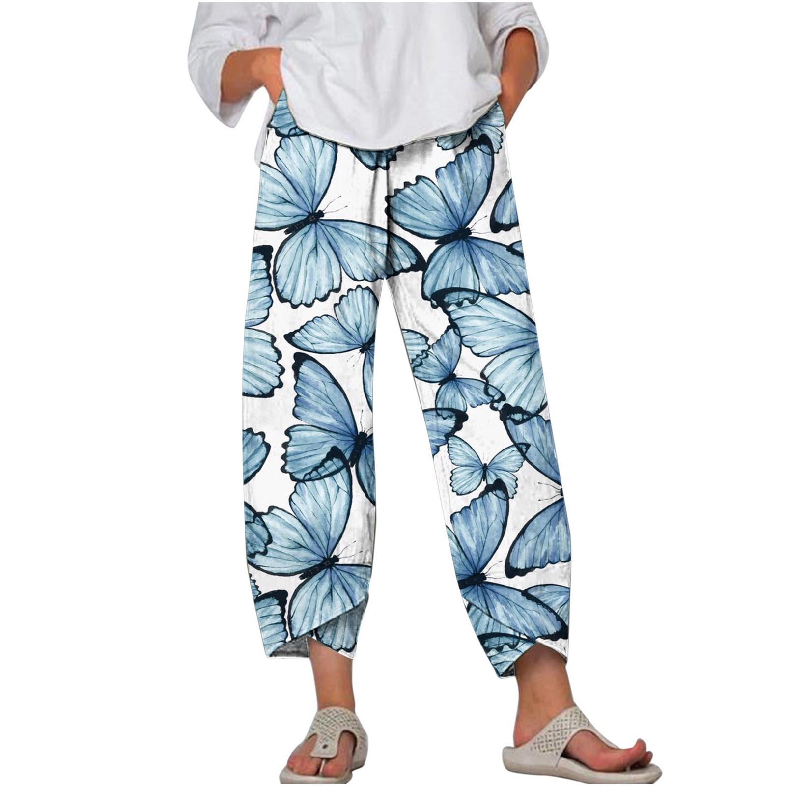 Pxkloy Womens Capri Linen Pants,Women's Printed Capri Pants Casual ...