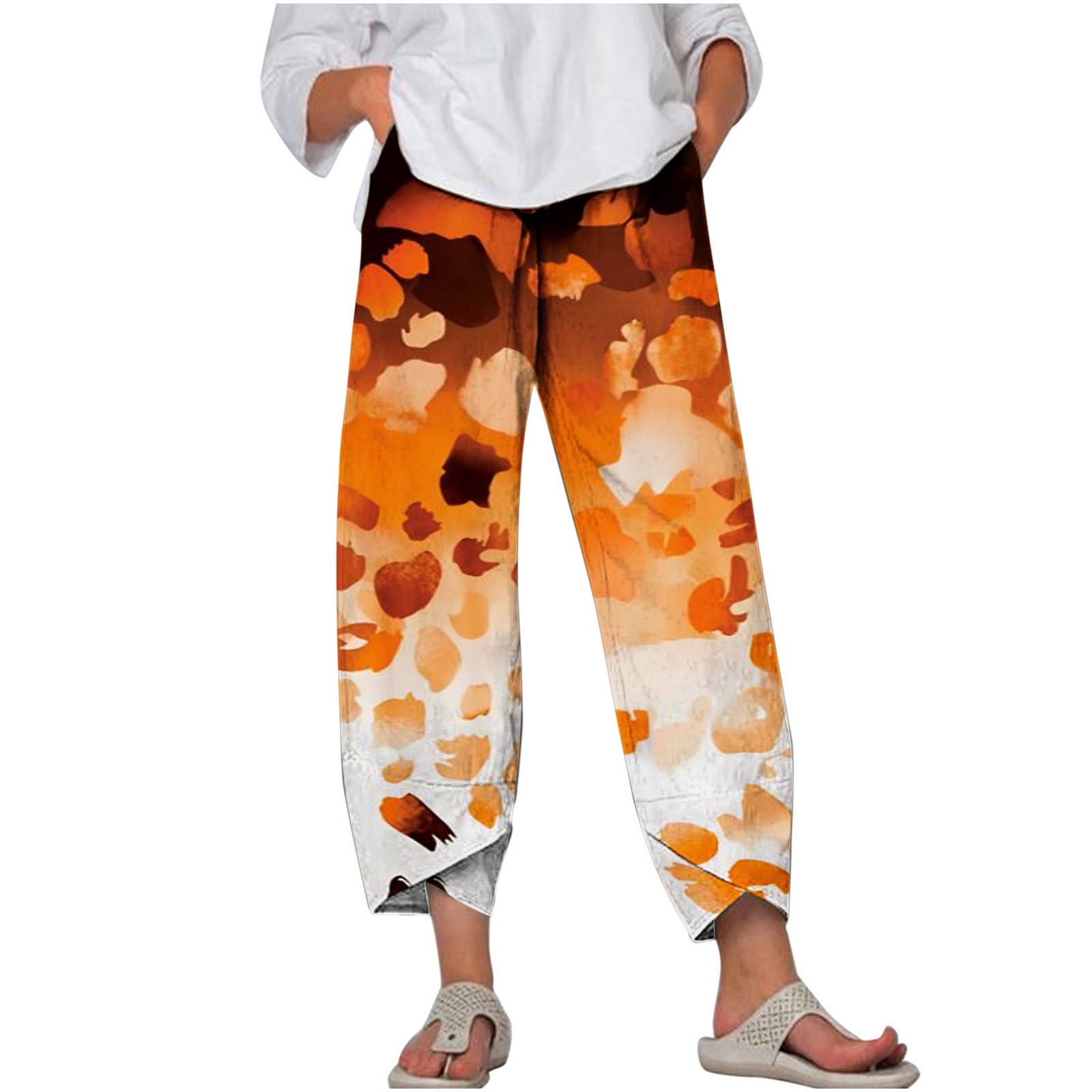 Pxkloy Womens Linen Capris Plus Size,Women's Capri Pants Printed Casual Summer Cotton Cropped ...