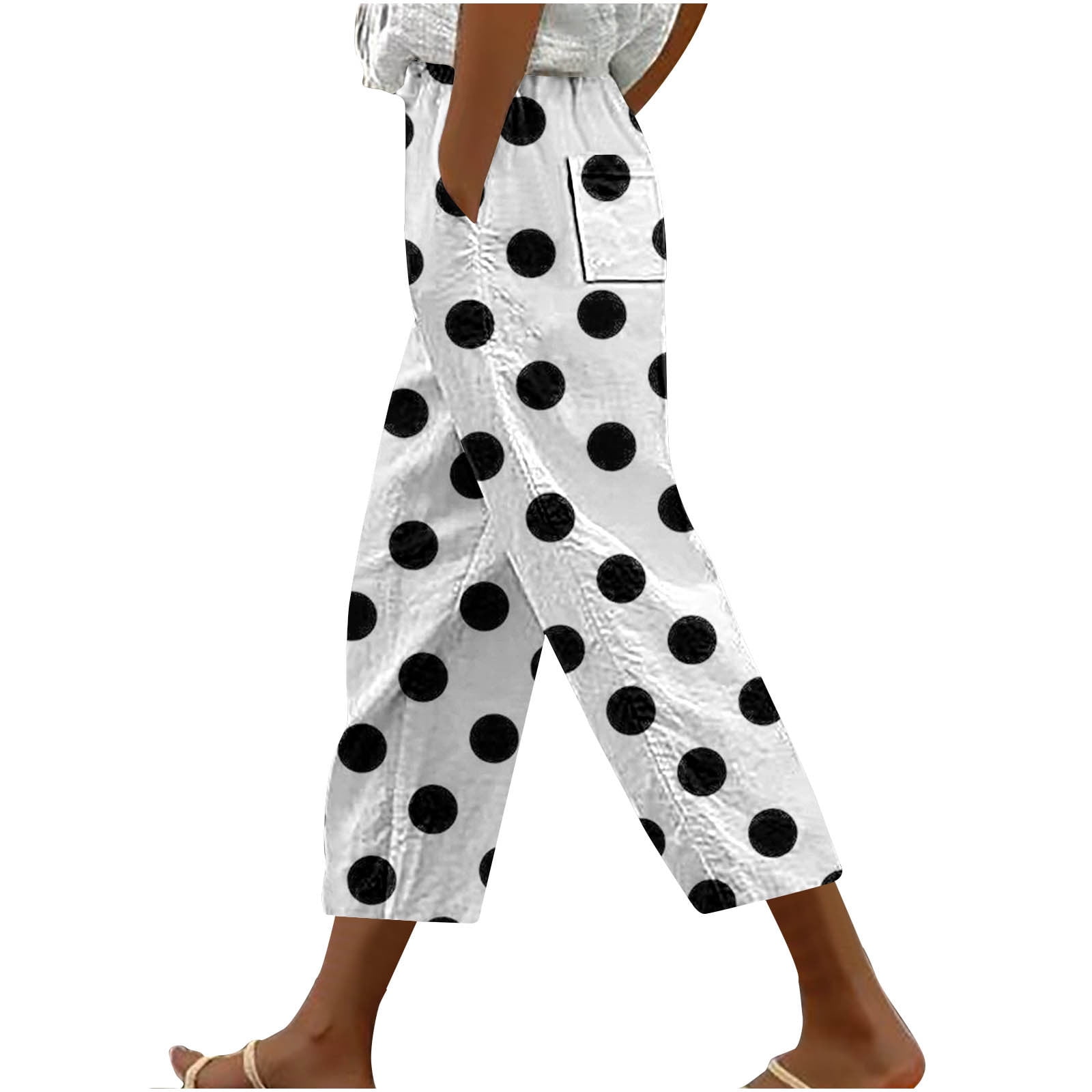 Pxkloy Womens Polka Dot Capri Pants,Women's Casual Lantern Tapered ...