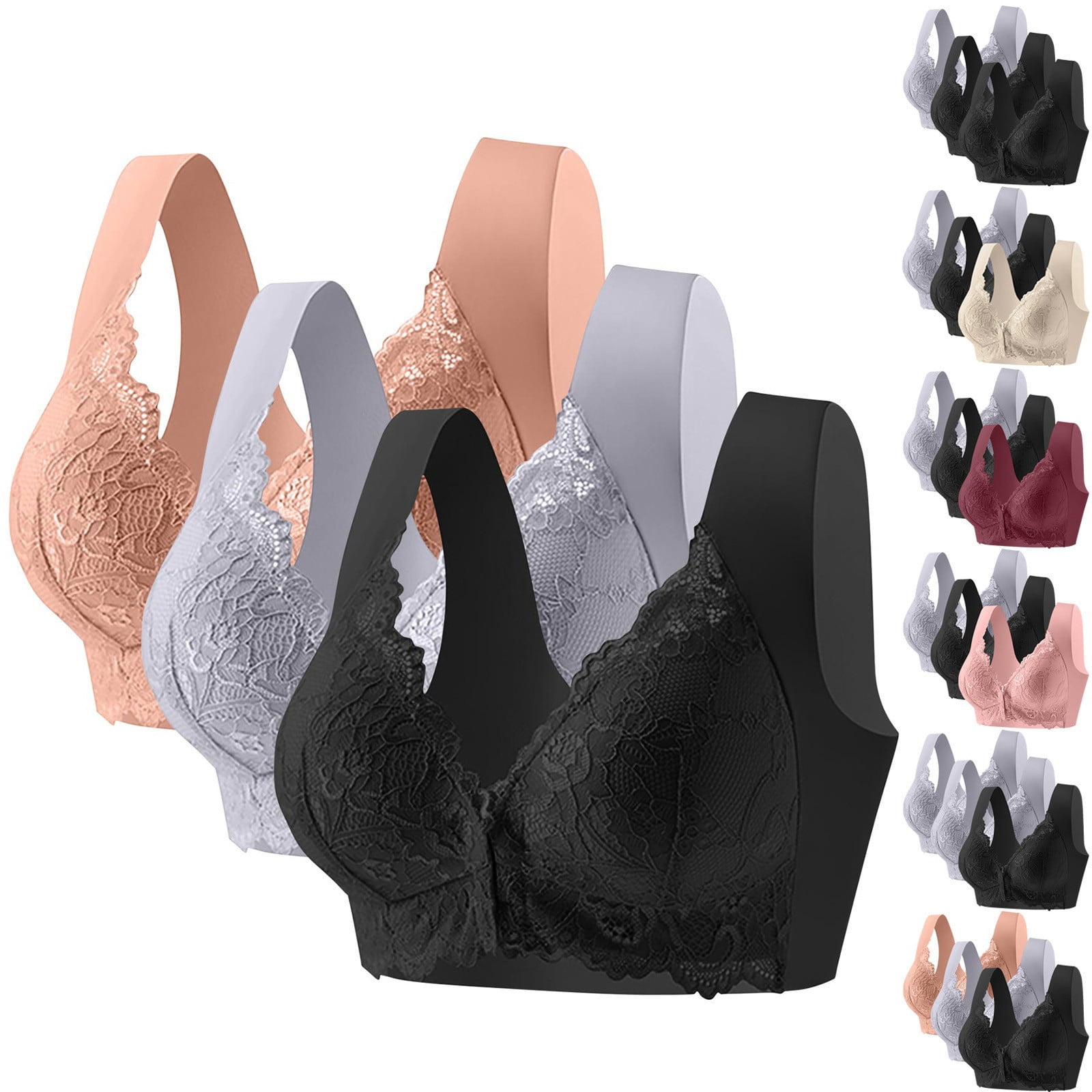 Pxxlle 3 Pack Plus Size Lace Bras for Older Women Wireless Seamless Bra ...