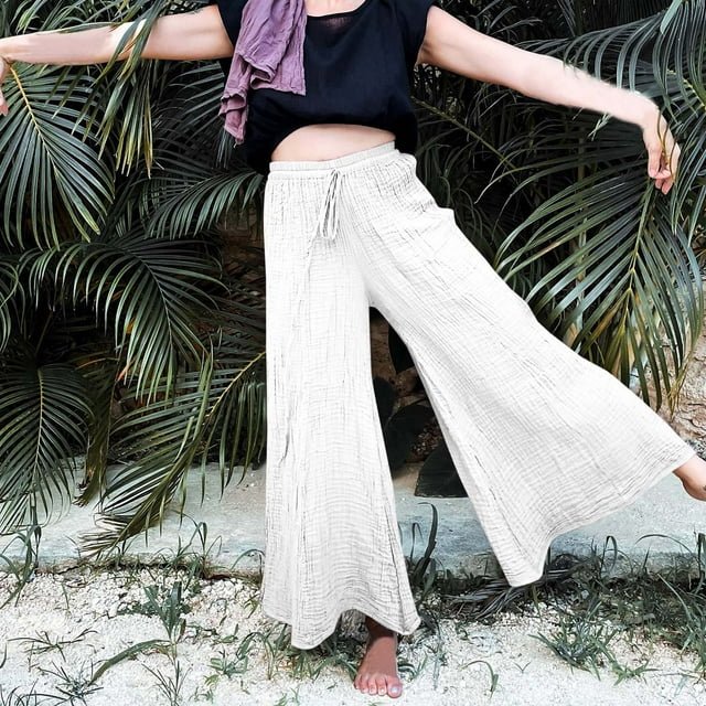 Pxxlle Palazzo Pants For Women Flowy Wide Leg Trousers Drawstring