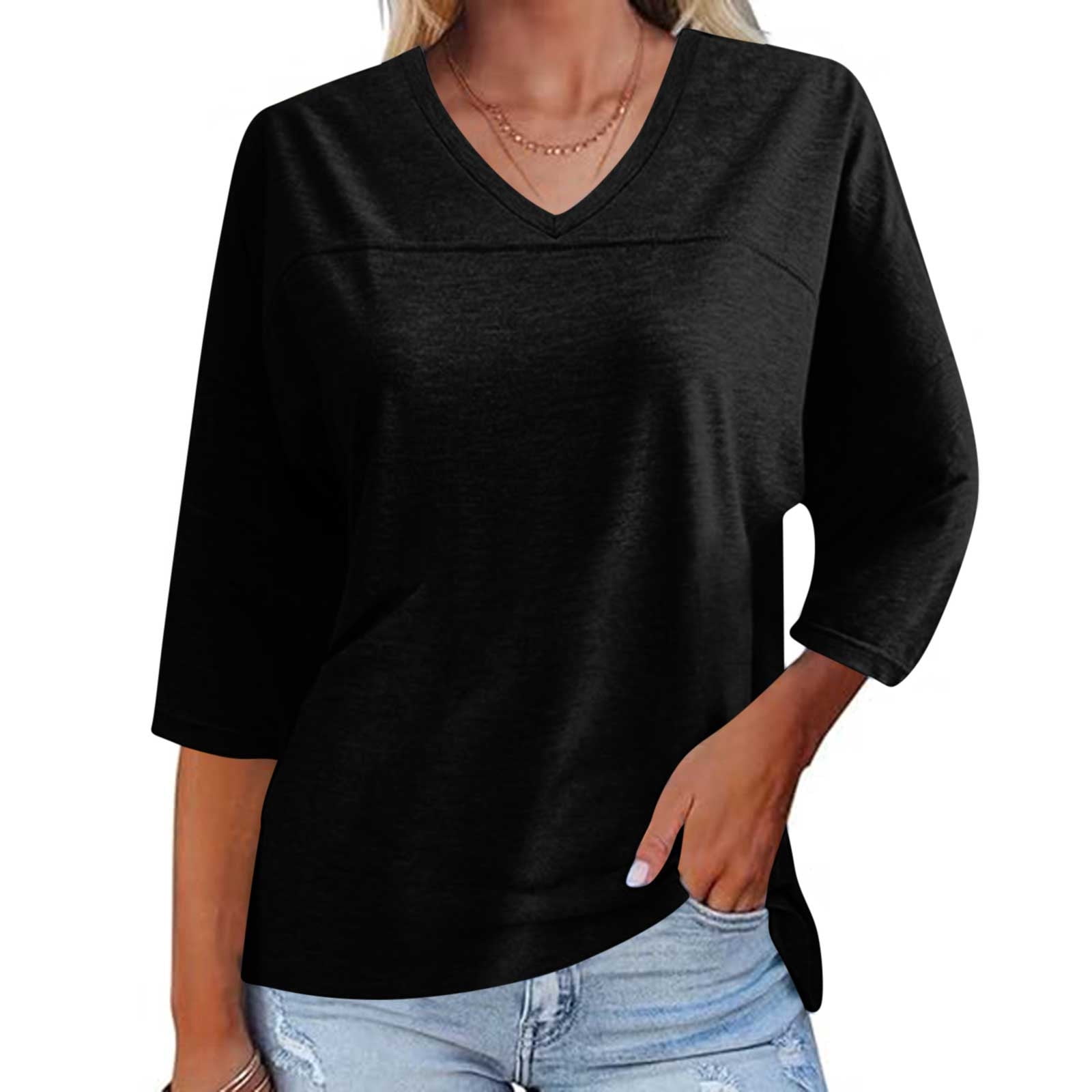 Pxxlle Summer Tshirts Shirts for Women Loose 3/4 Length Sleeve Tshirt Comfy V Neck T Shirts ...