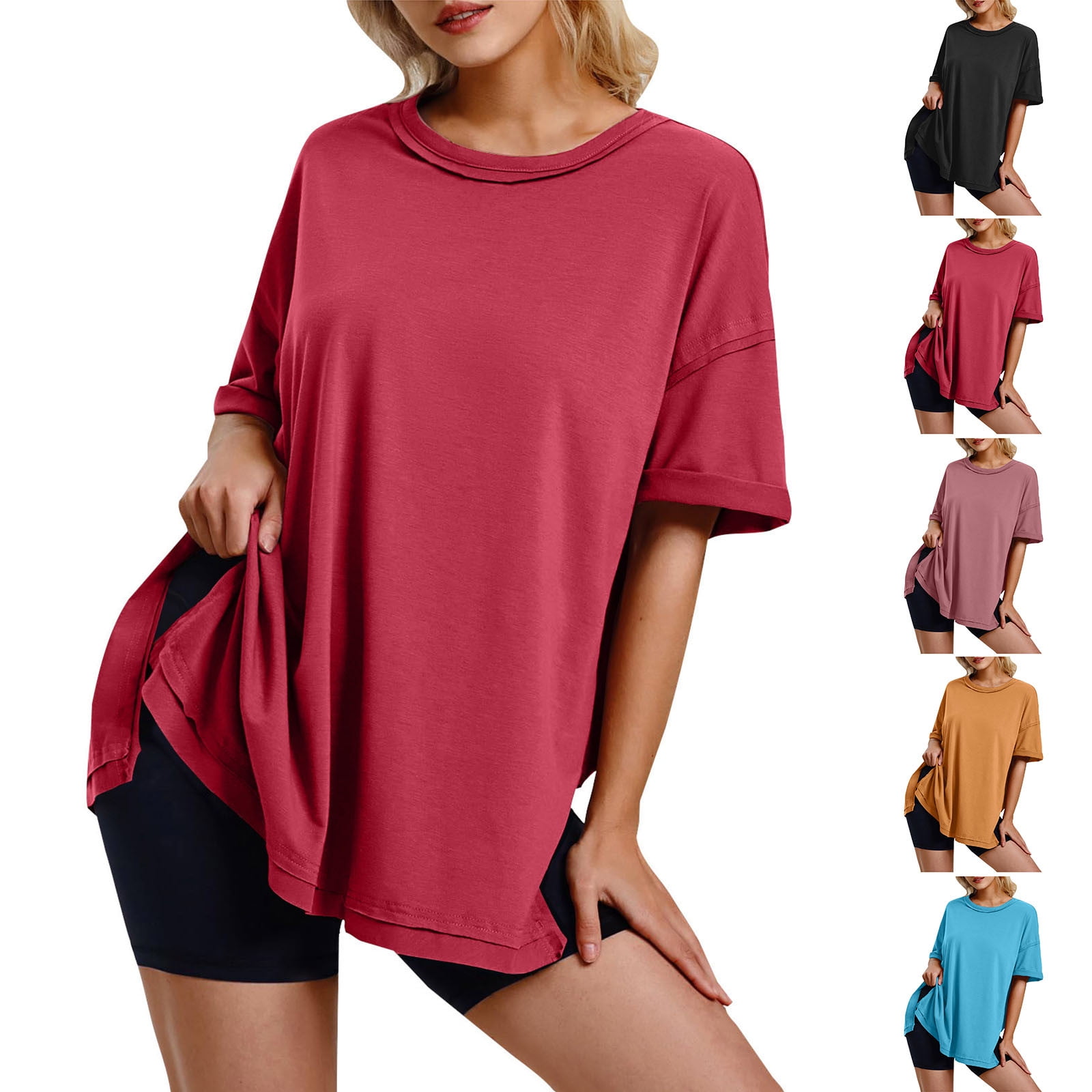 Pxxlle Summer Tshirts for Women Plus Size Short Sleeve Side Split ...