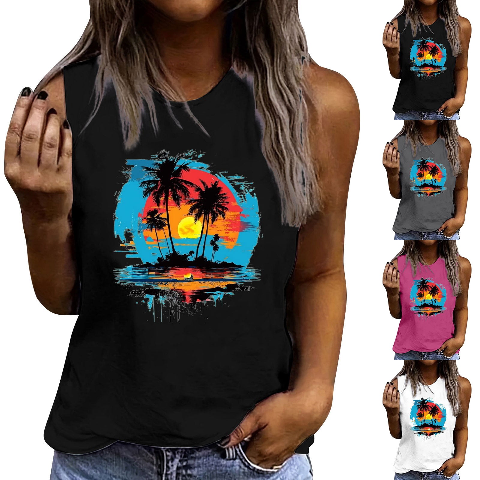 Pxxlle Tank Top for Women Hawaii Print Tank Tops Loose Fitted ...