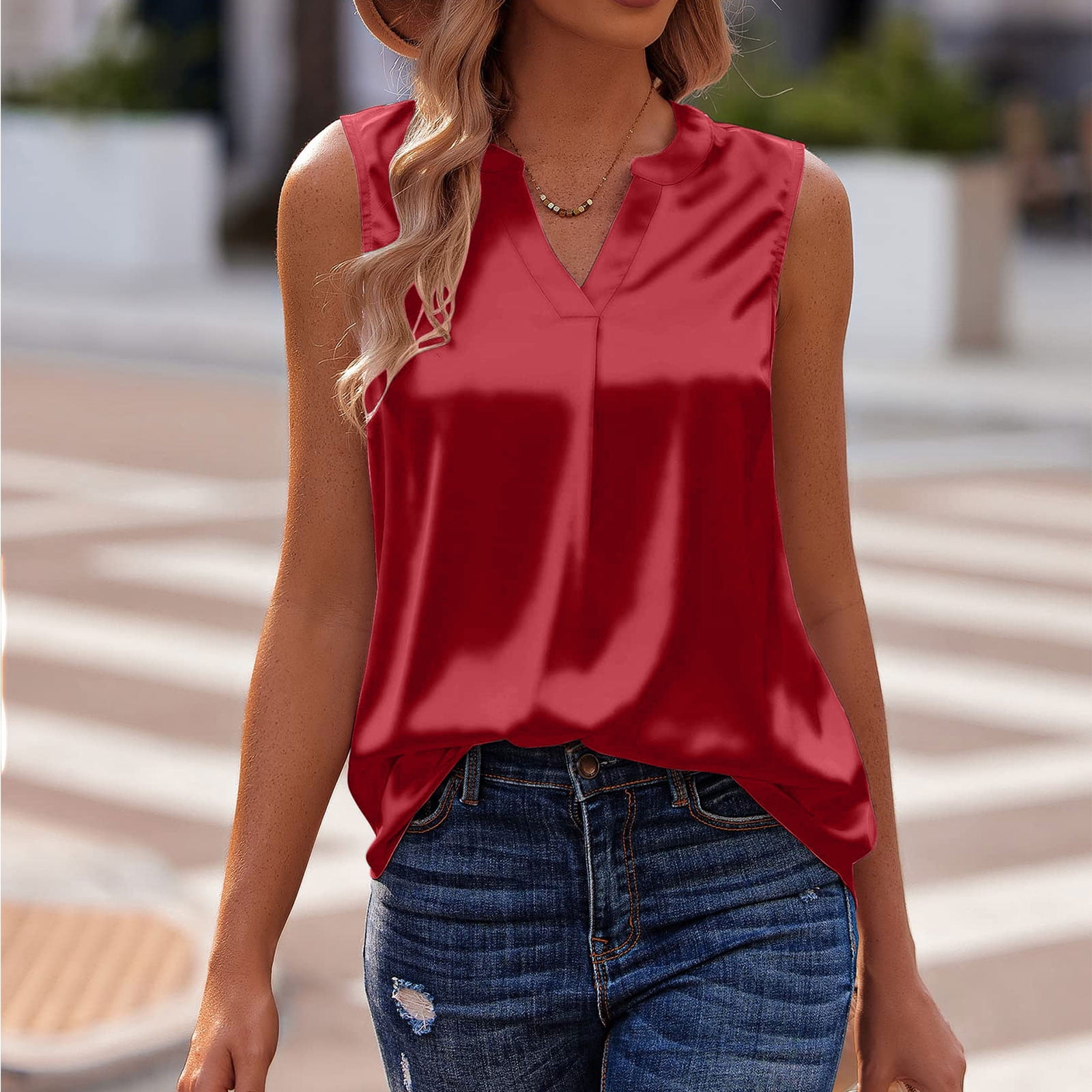 Pxxlle Tank Tops for Women Summer Solid Coler Camisole Loose Fit V Neck Tops Casual Sleeveless ...