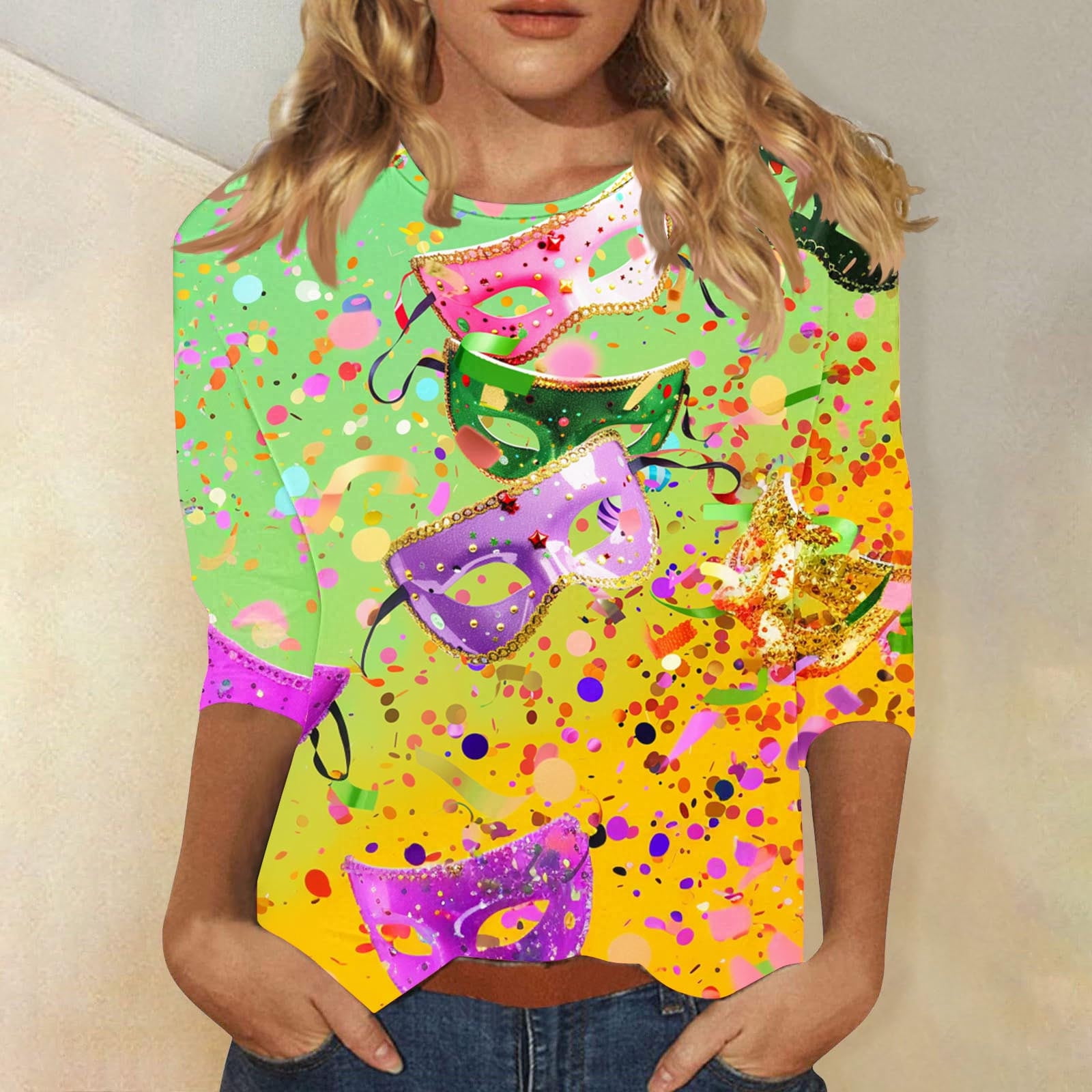 Pxxlle Womens Mardi Gras Shirts Fancy Mask Print Party Blouses Plus ...