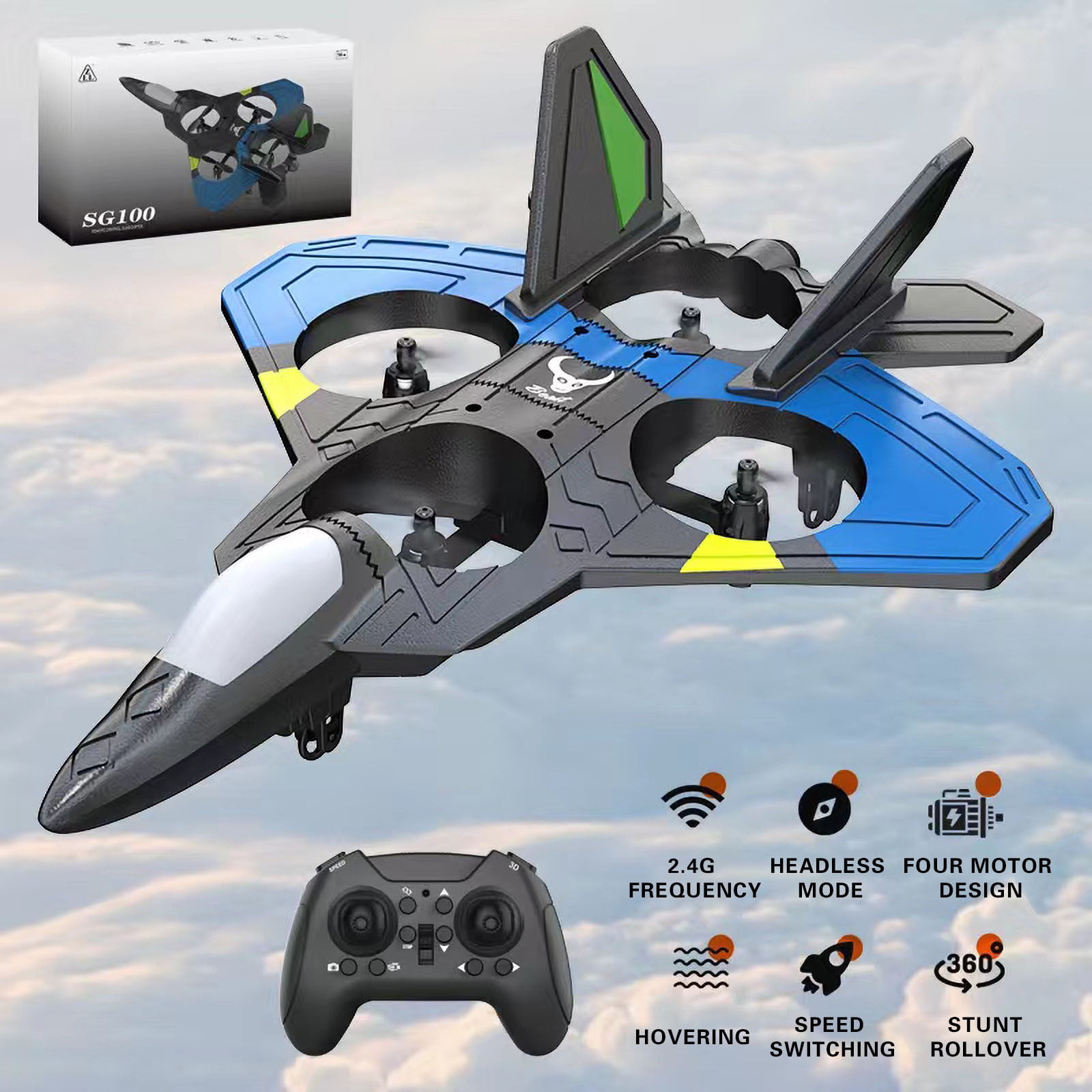 Pyaiiner 2025 Drone Fighter Stunt RC Airplane 360° Stunt Remote Light RC Airplane Drop Fighter ...
