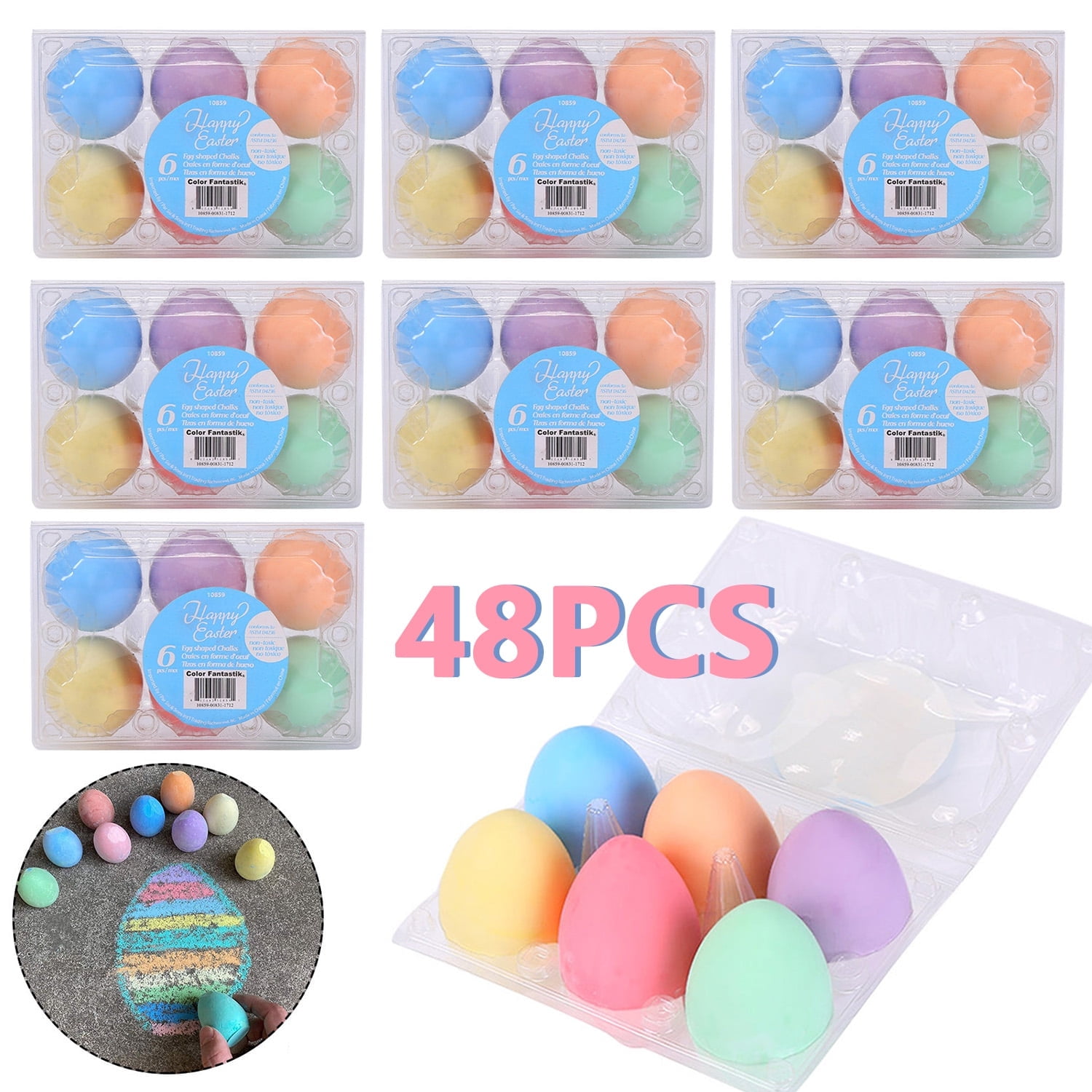 Pyaiiner 48pcs Dustless Chalk with Holder Colored Sidewalk Chalk with ...