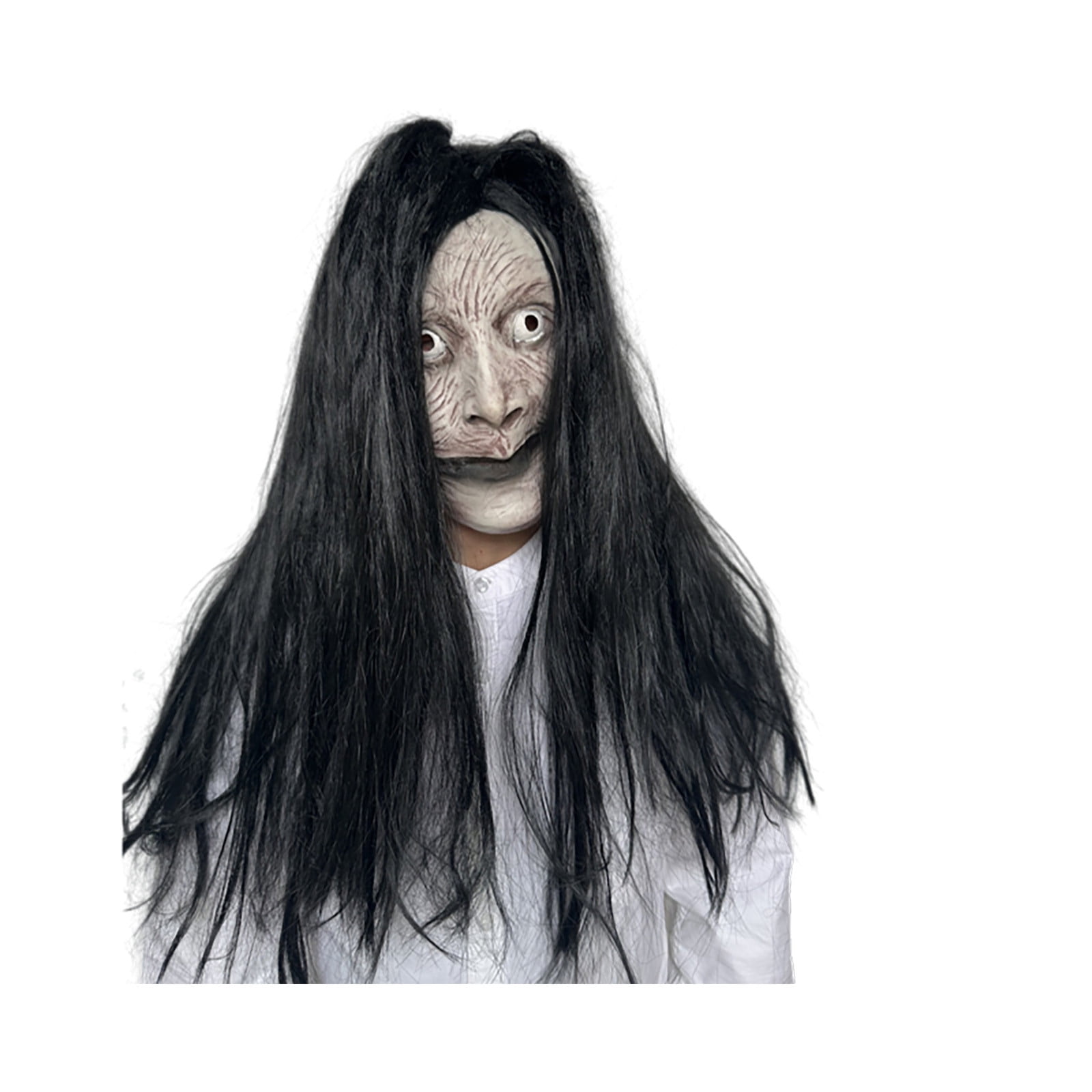 Pyaiiner Halloween Long Hair Ghost Head Mask Latex Full Face Cover ...