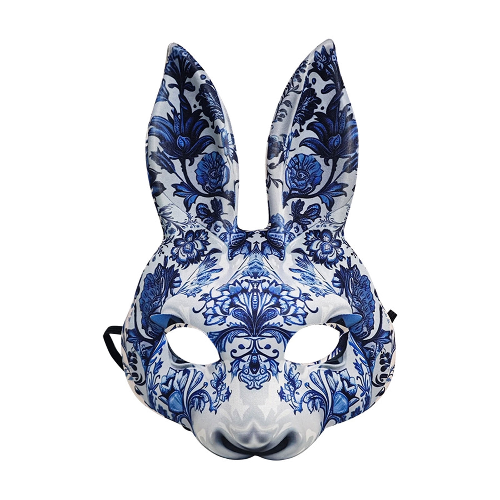 Pyaiiner Halloween Rabbit Mask Blue and White Porcelain Cosplay Prop ...