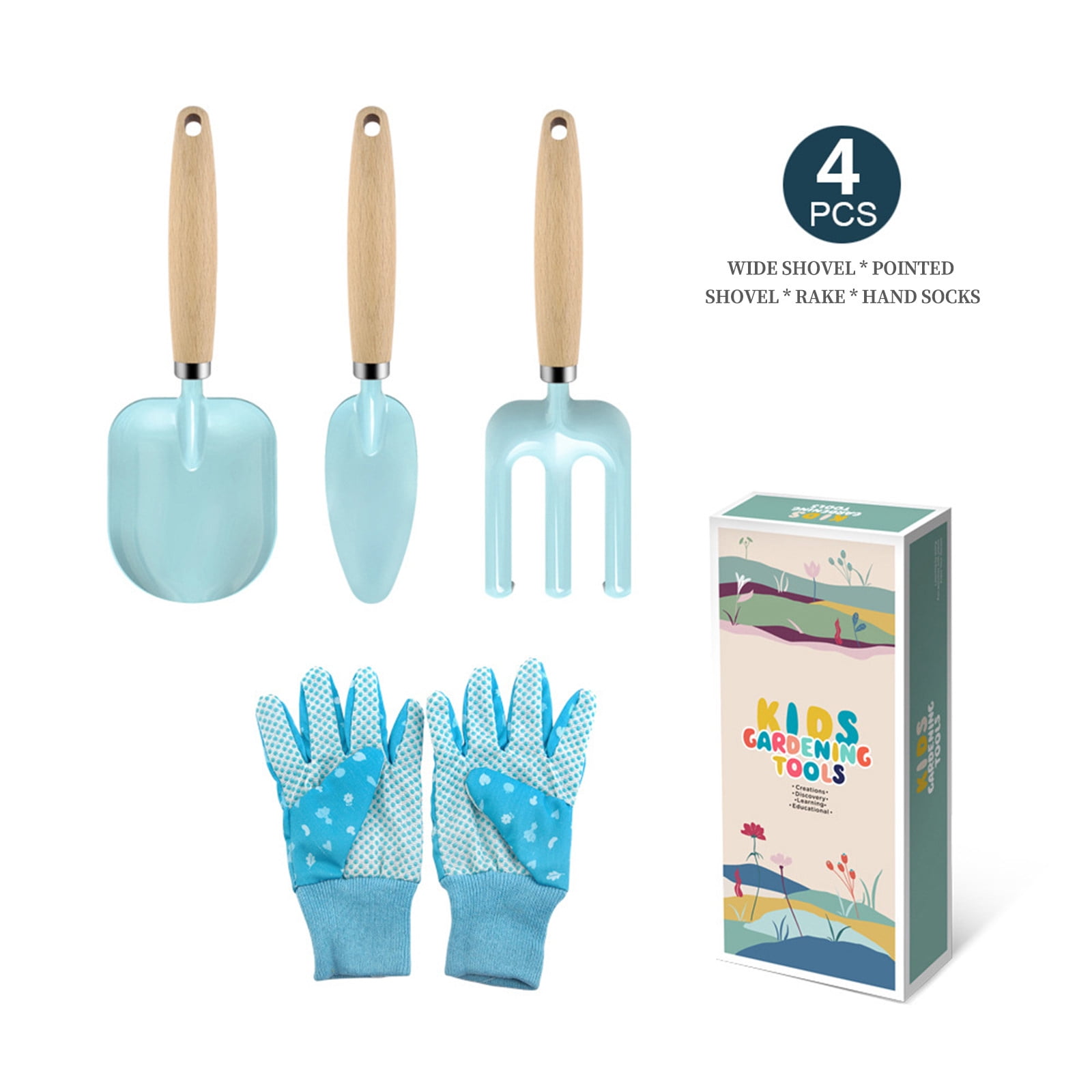 Pyaiiner Kids Gardening Tools Set 4 PCS Shovel Gloves Garden Tool Set ...