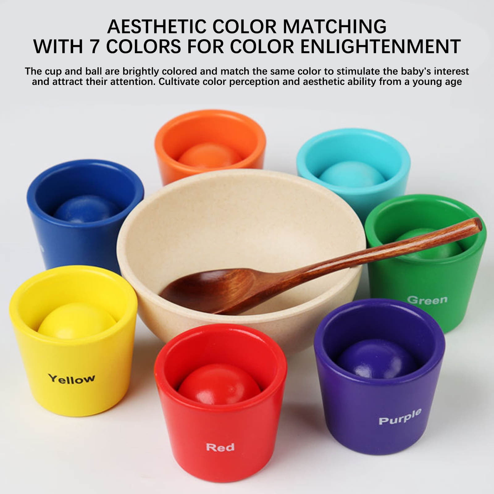 Pyaiiner Montessori Toy For Baby Wooden Sorting Stacking Toy With 7 ...