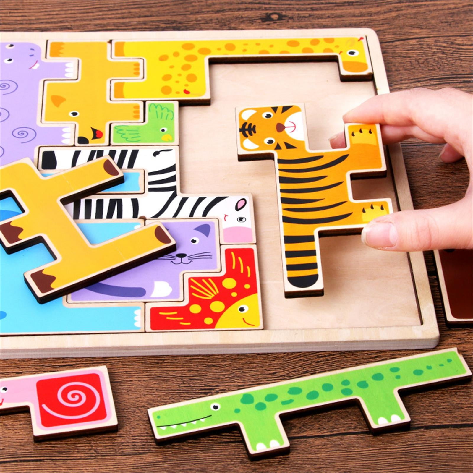 Pyaiiner Wooden Cartoon Animal Puzzle Matching Game Early Education ...