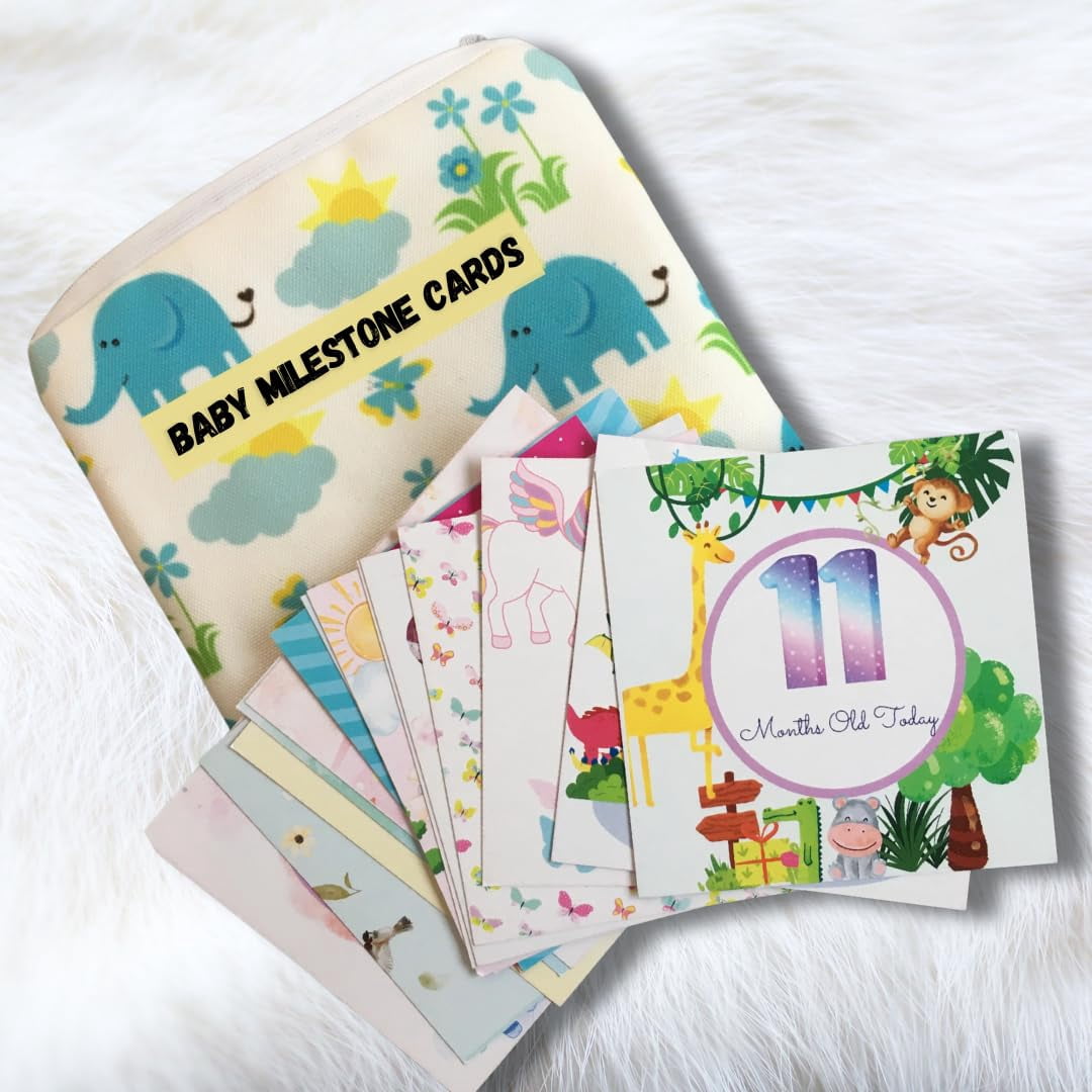 Pyarababy Baby Milestone Cards With Pouch Set Of 15 Cards To Record ...