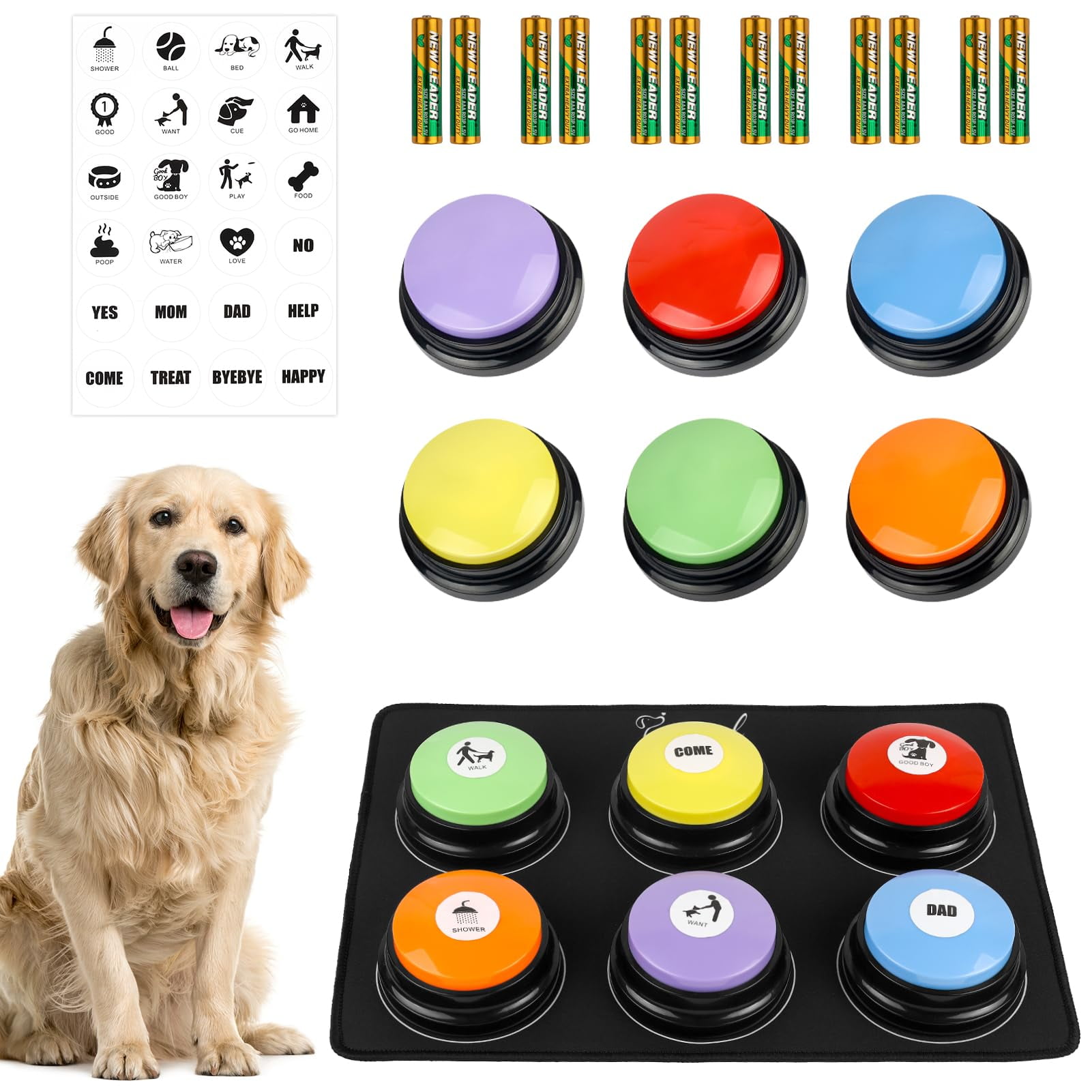 Pycoal Dog Talking Button Set 6 Packs Dog Buttons for Communication, Talking Pet Buttons for ...