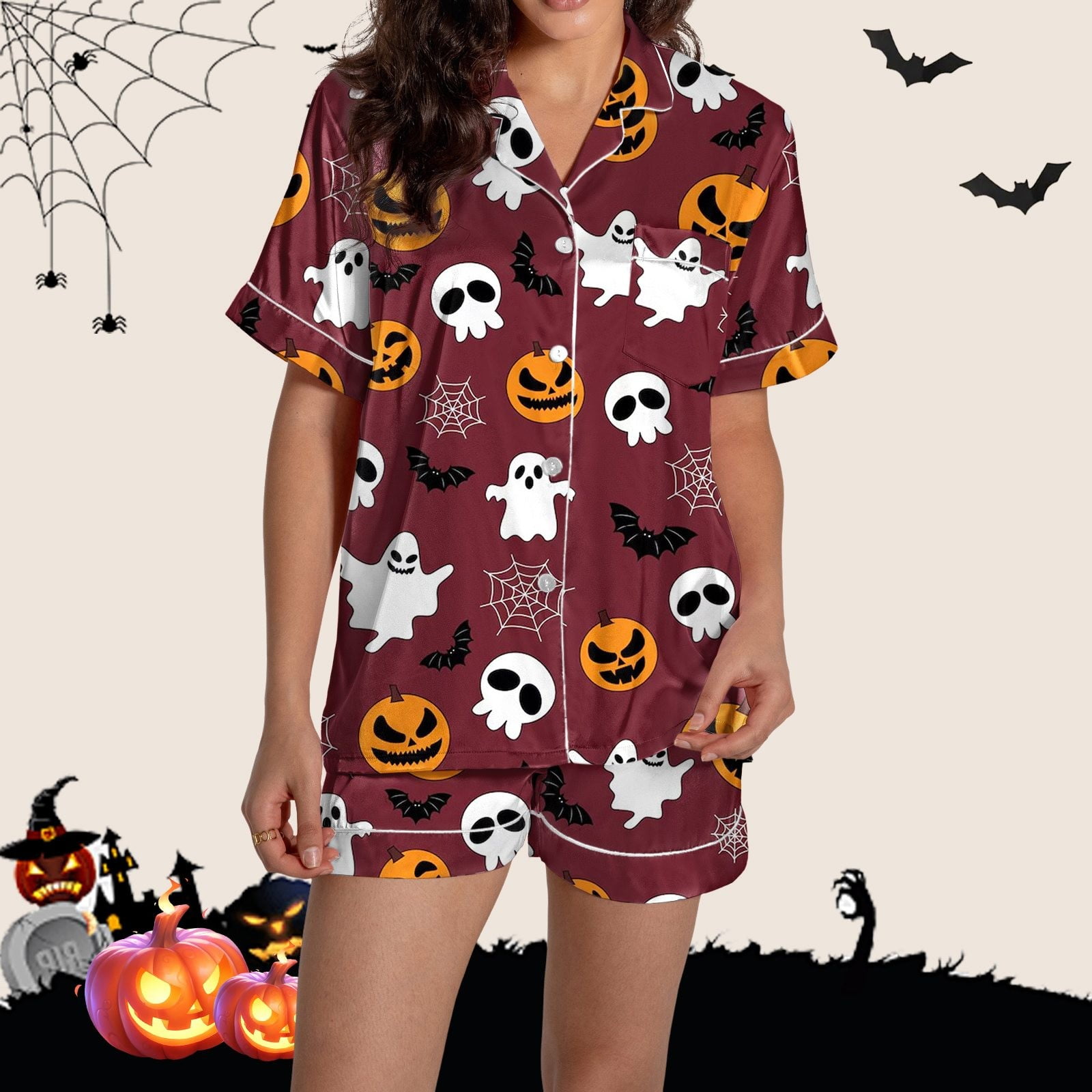 Pyhlmscde Halloween Pajamas Women, Satin Dress, Satin Pajama Set for ...