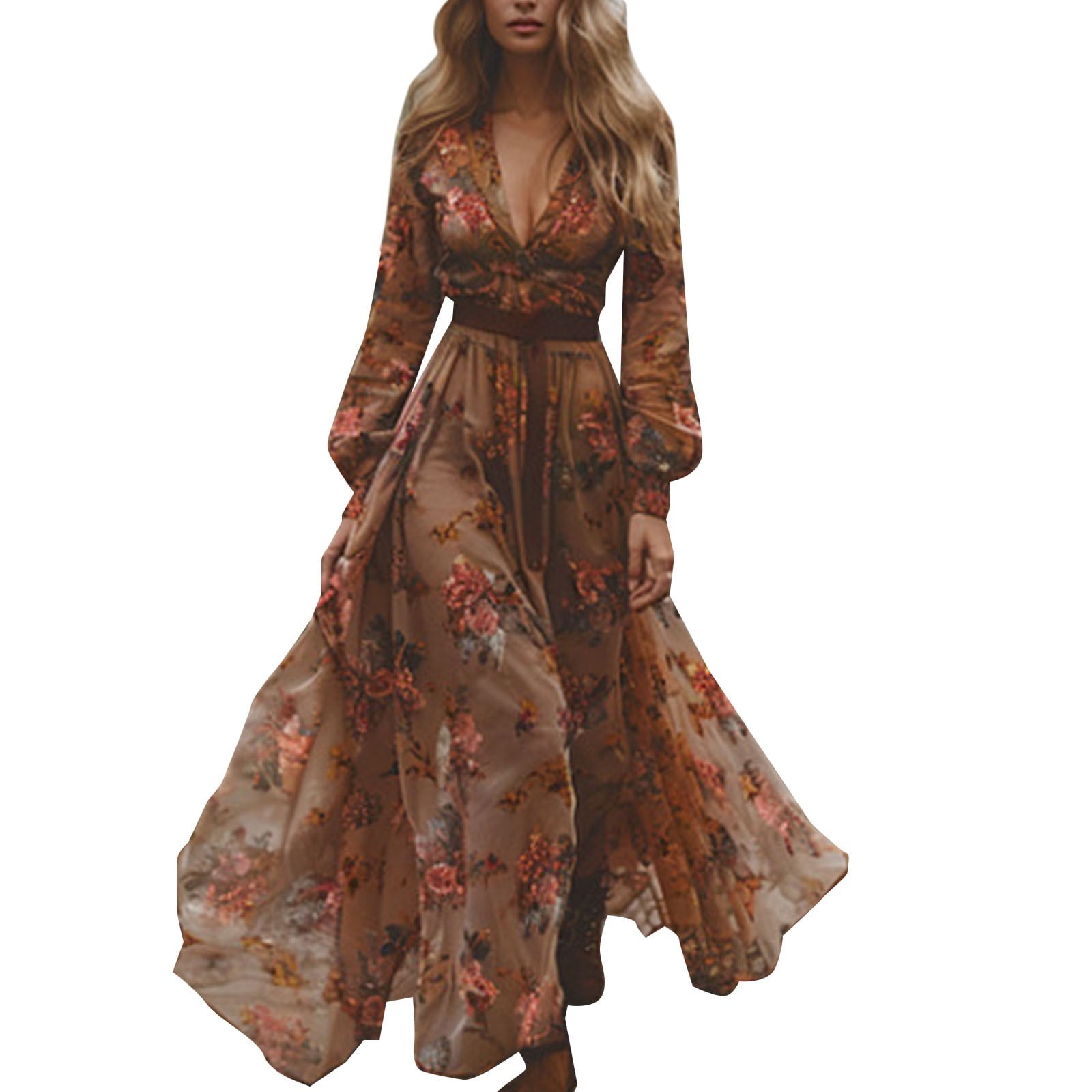 Pyhlmscde Retro Dresses for Women, Women's Vintage Pastoral Flower Long ...