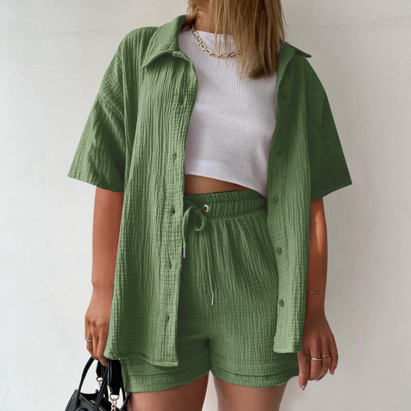 Pyhlmscde Summer Two-Piece Women's Linen Shirt Set, Elegant Linen Shirt ...