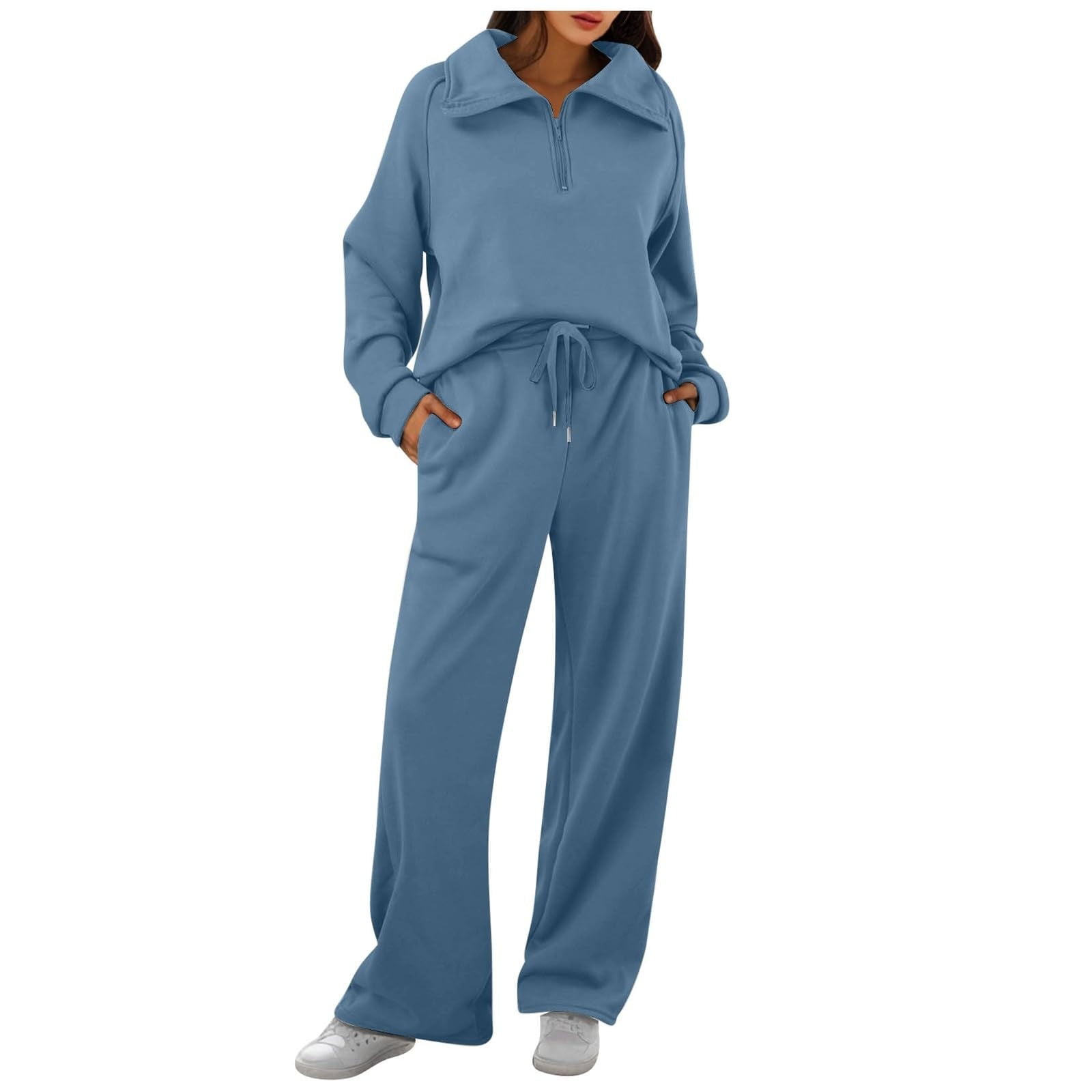 Pyhlmscde Women's 2 Piece Outfits Half Zip Sweatsuit Sets Oversized ...