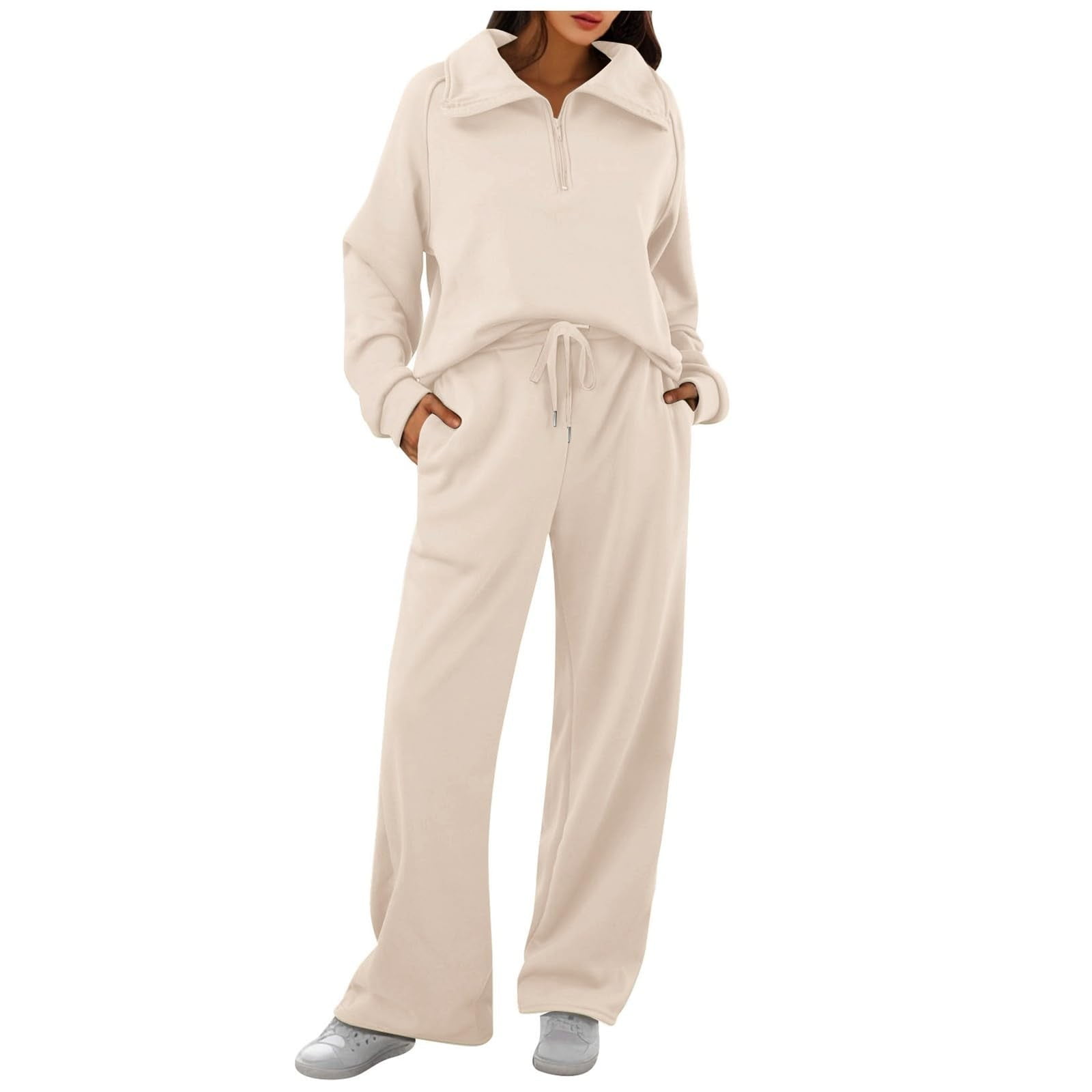 Pyhlmscde Women's 2 Piece Outfits Half Zip Sweatsuit Sets Oversized ...