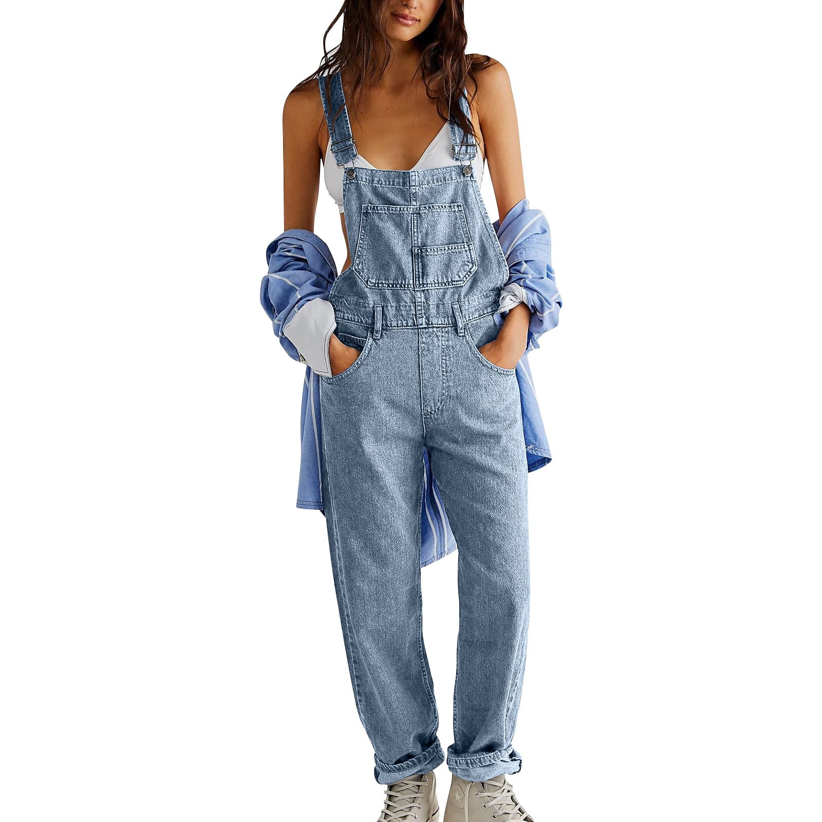 Pyhlmscde Women's Casual Stretch Adjustable Denim Bib Overalls Jeans ...