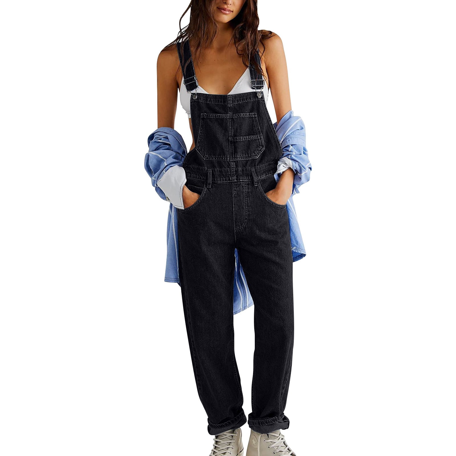 Pyhlmscde Women's Casual Stretch Adjustable Denim Bib Overalls Jeans ...