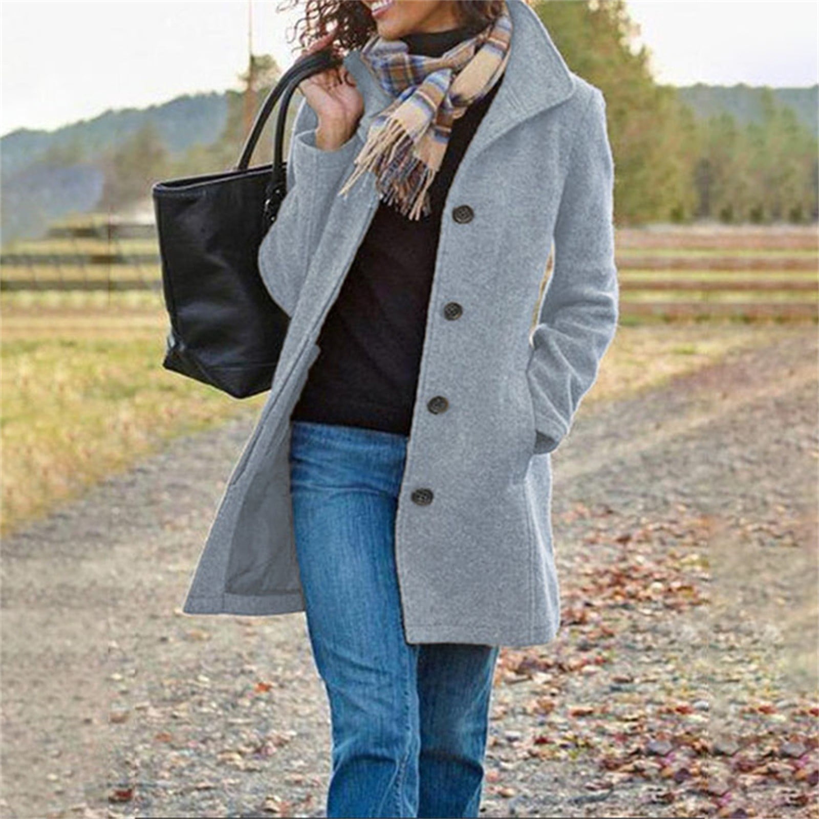 Pyhlmscde Women's Casual Wool Blend Stand Collar Coat, Fall Outfits for ...