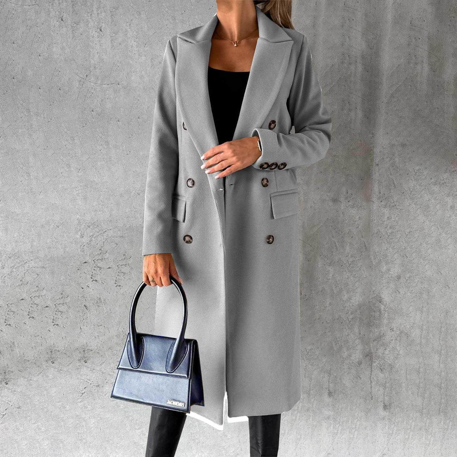 Pyhlmscde Women's Double Breasted Classic Lapel Casual Trench Coat ...