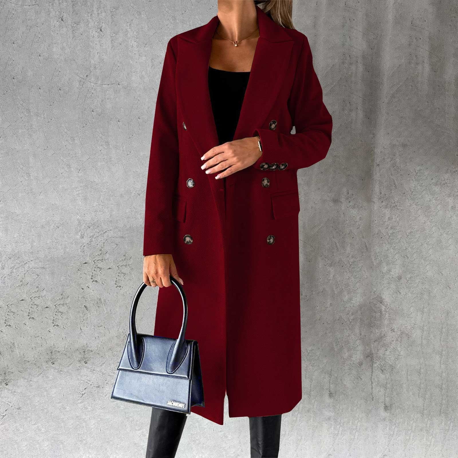 Pyhlmscde Women's Double Breasted Classic Lapel Casual Trench Coat ...