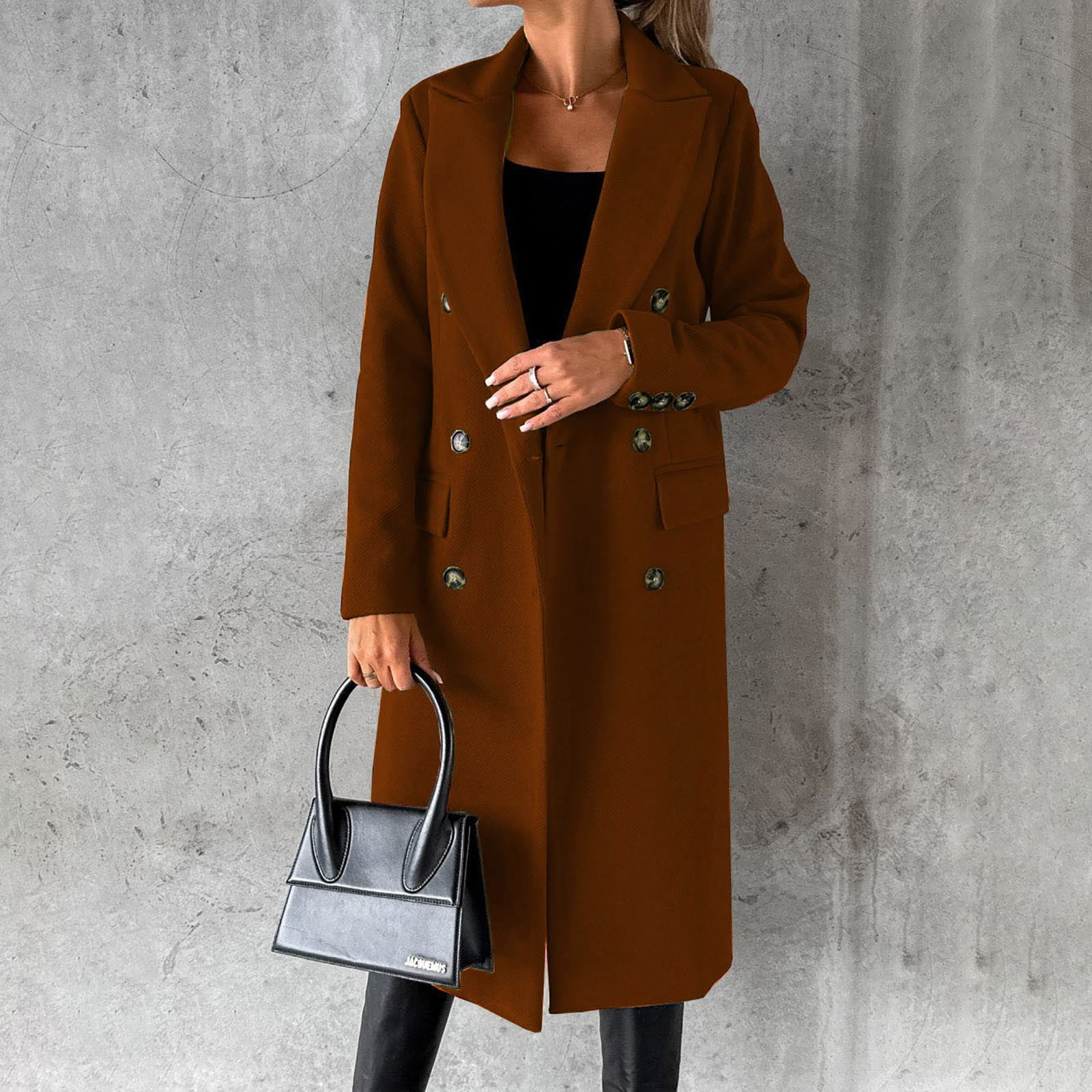 Pyhlmscde Women's Double Breasted Classic Lapel Casual Trench Coat ...