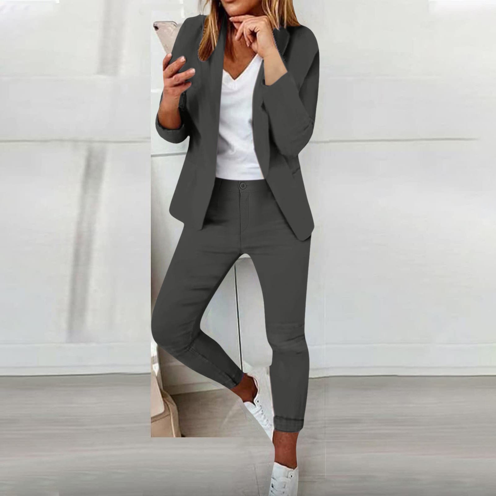 Pyhlmscde Women's Fashionable Casual Solid Color Two Piece Set, Fall ...