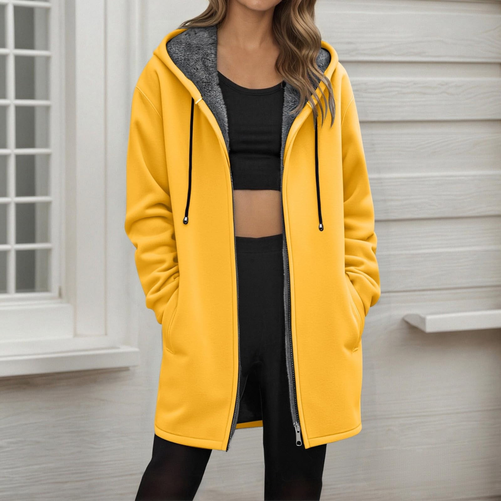 Pyhlmscde Women's Fleece Lined Solid Color Warm Comfort Winter Coats ...