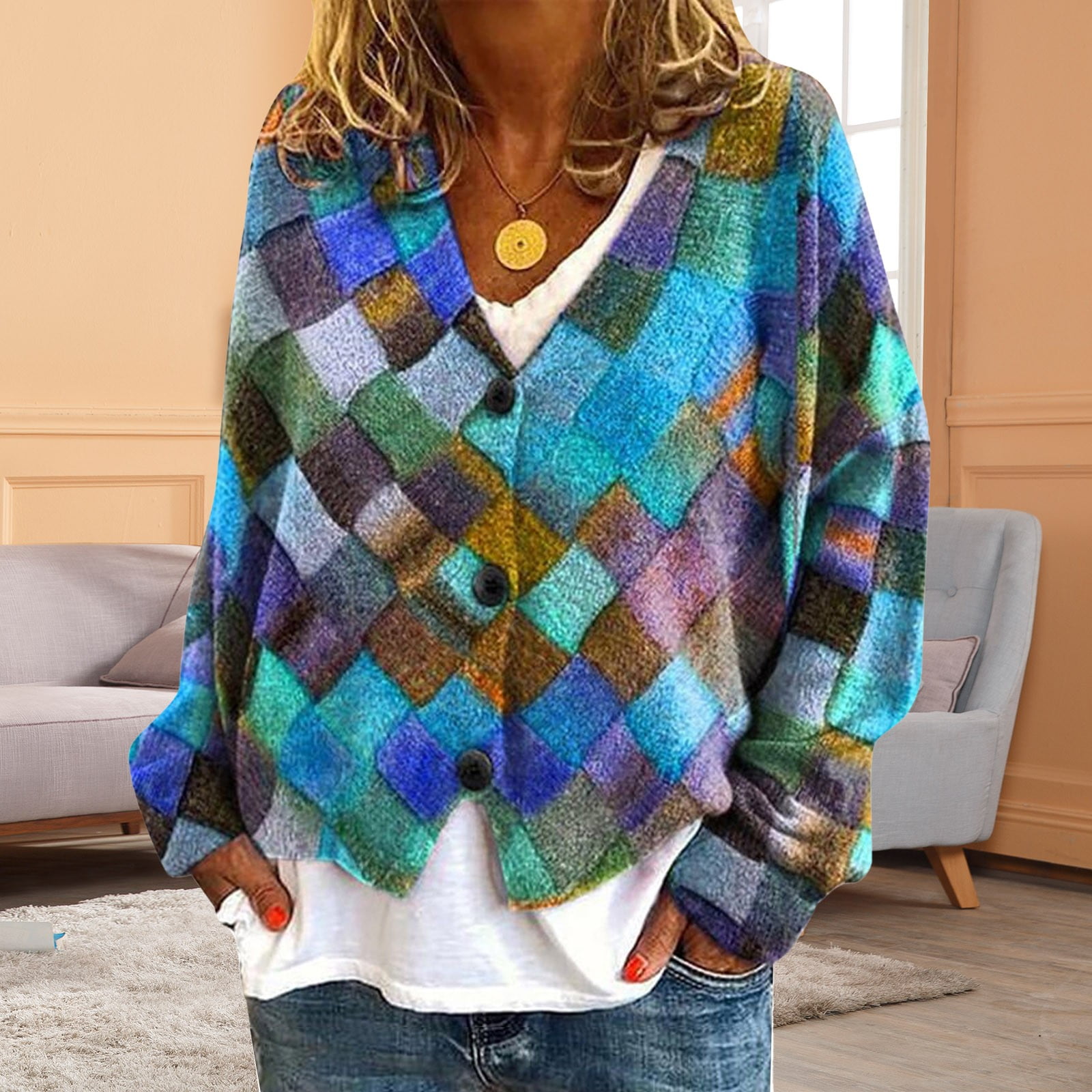 Pyhlmscde Women's Printed Casual Cloak Jacket Cardigan, Womens Tops ...