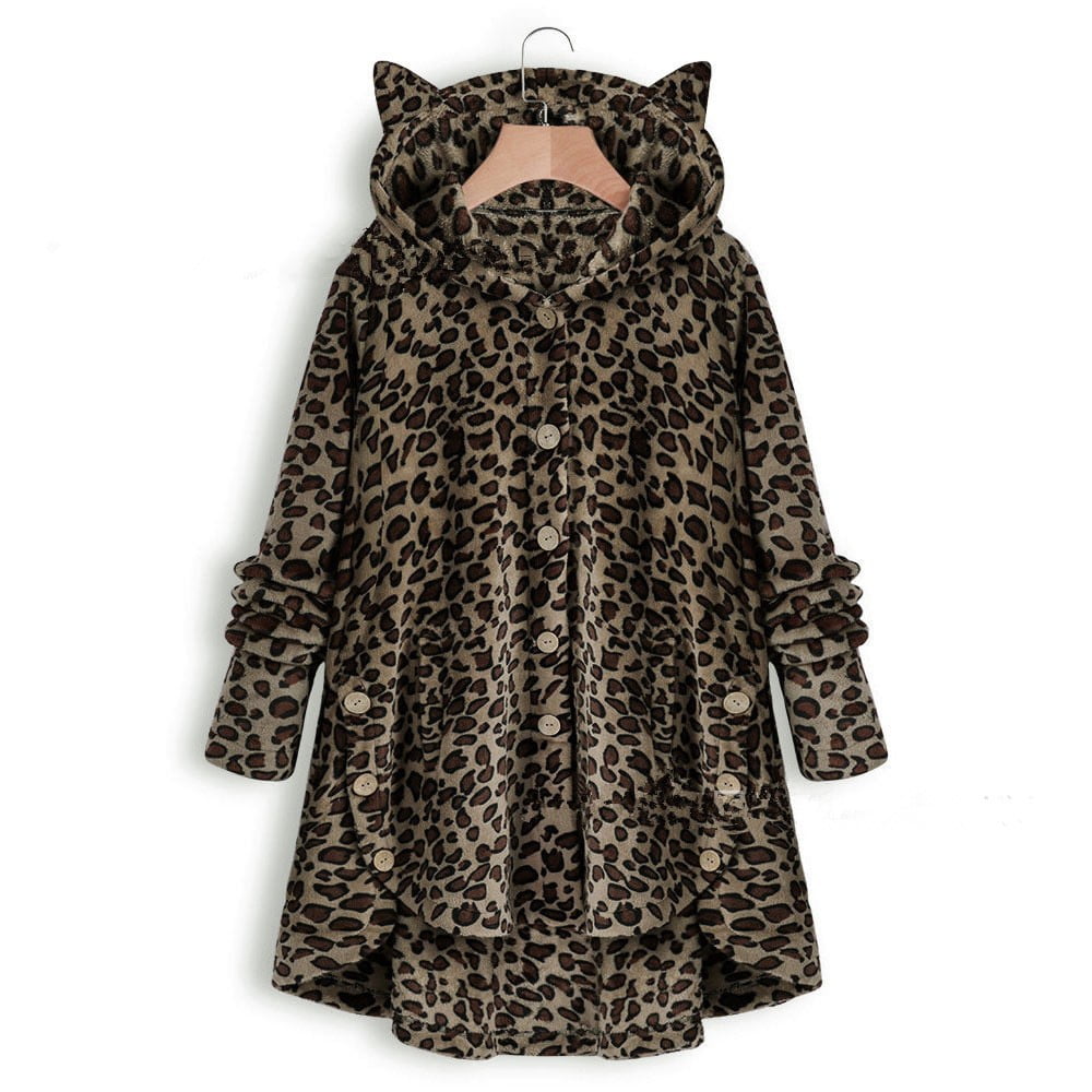 Pyhlmscde Women's Velvet Cat Ear Hooded Soild Patchwork Button Plush ...