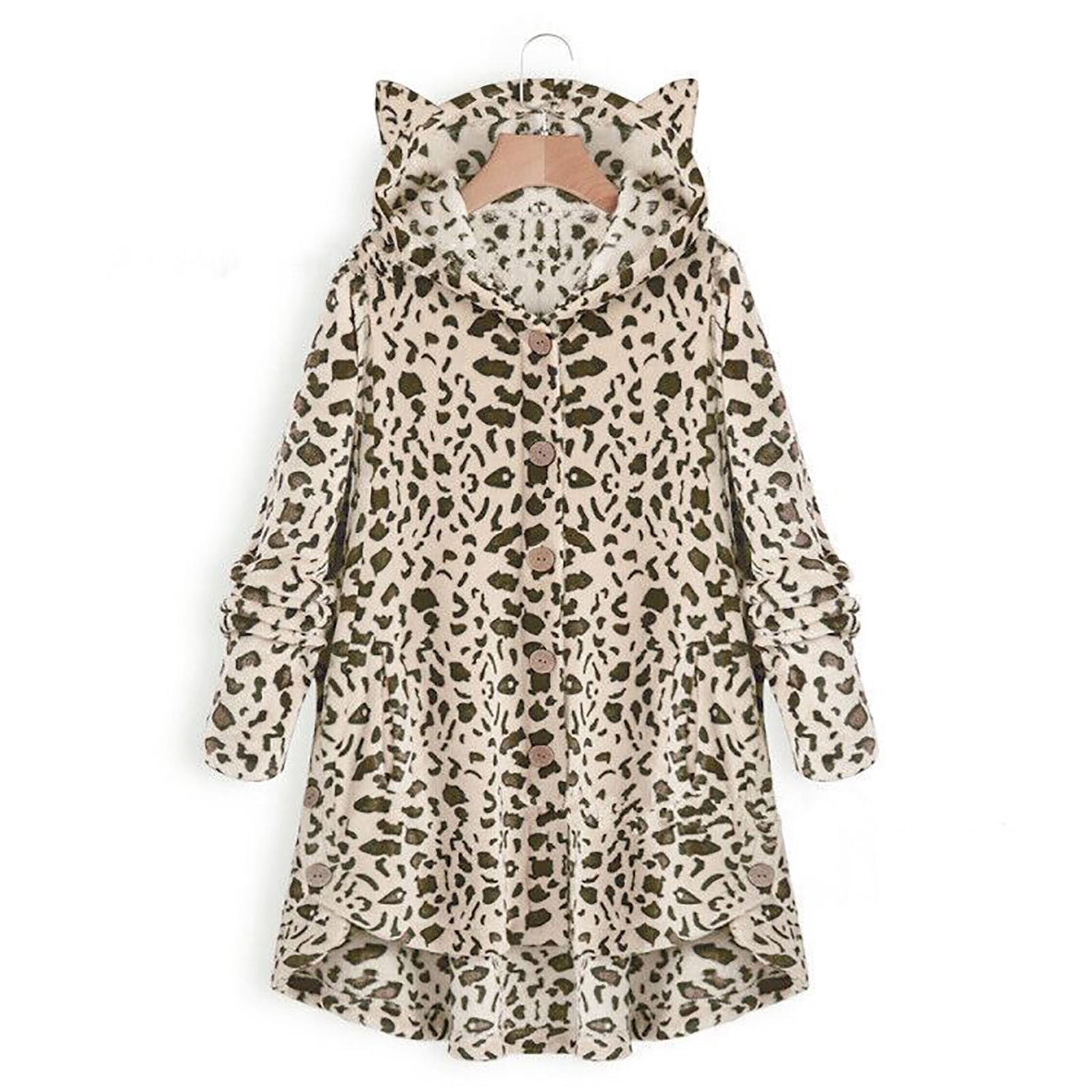 Pyhlmscde Women's Velvet Cat Ear Hooded Soild Patchwork Button Plush ...