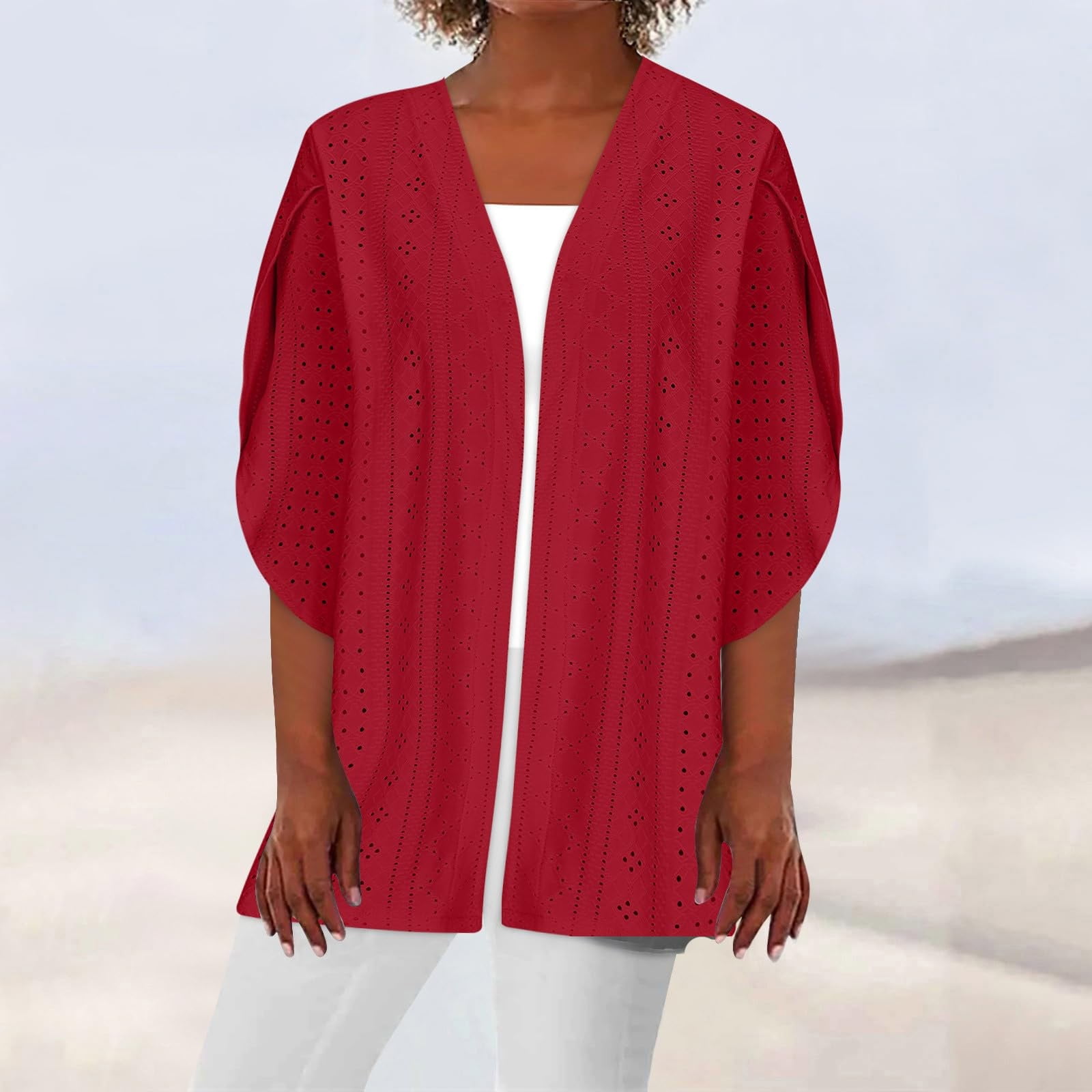 Pyhlmscde Womens Cardigans Eyelet Bathing Suit Cover Up Solid Beach ...