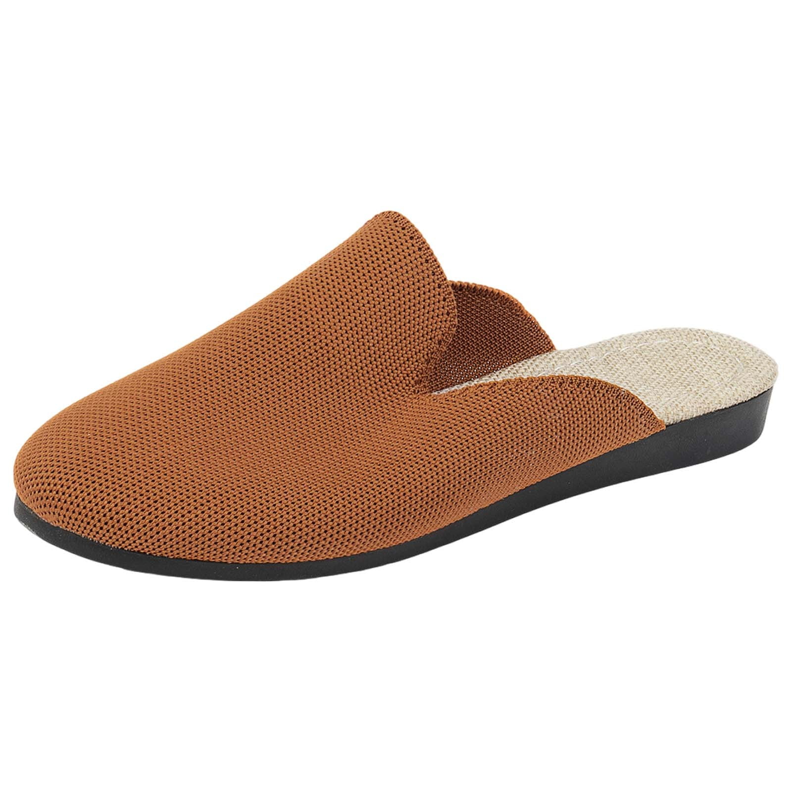 Pyhlmscde Womens Flat Shoes Round Toe Slip On Backless Loafers Flat ...