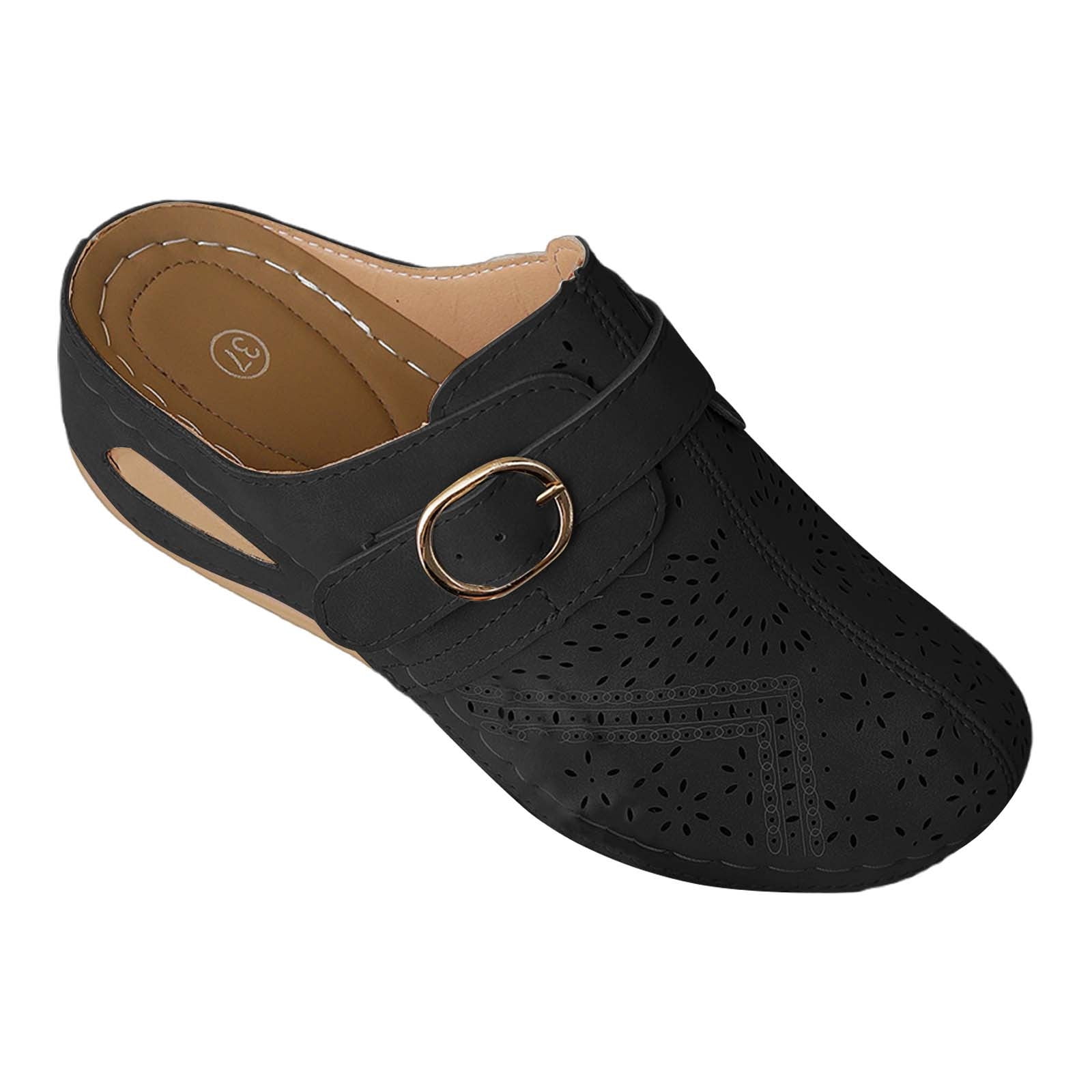 Pyhlmscde Womens Sandals Closed Toe Slip On Slides Casual Slope Bottom ...