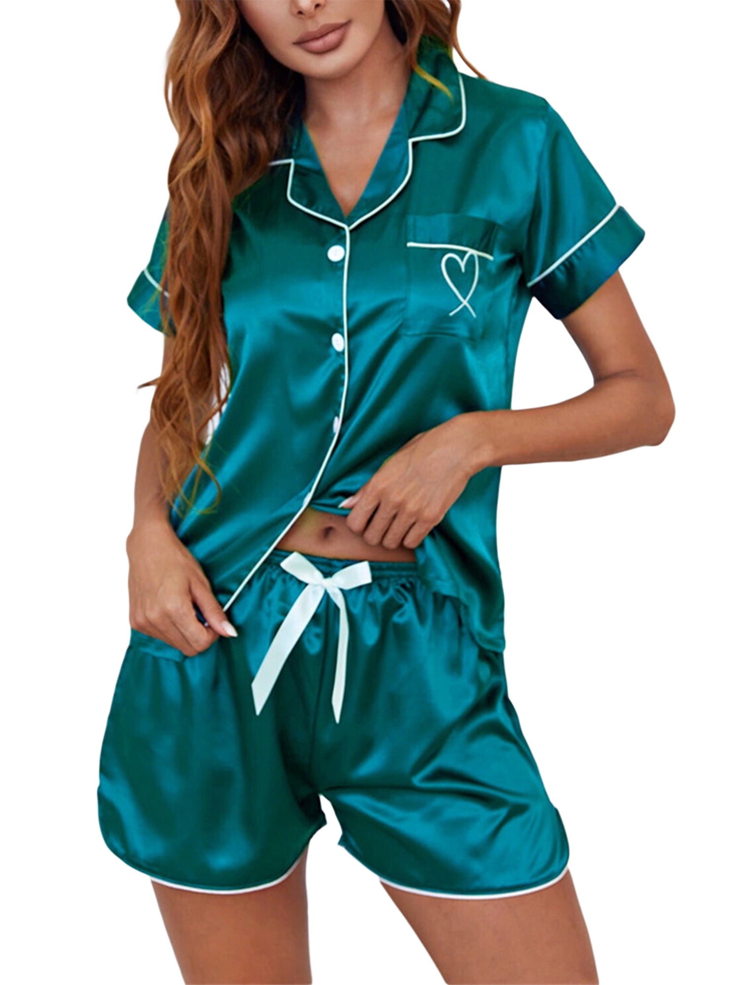 Pyjamas for Womens Silk Satin Pjs 2 Piece Short Pyjama Set Bride ...
