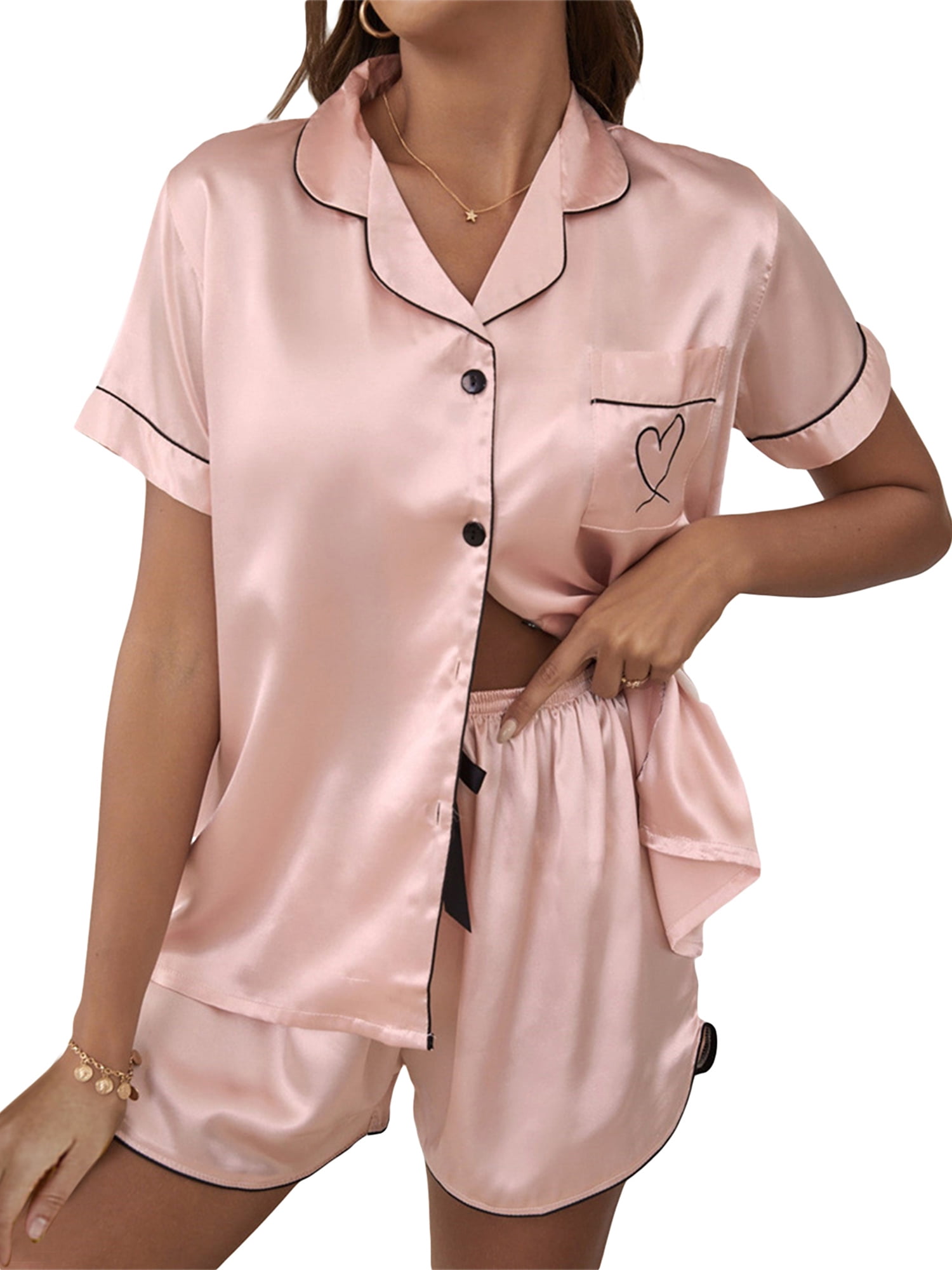 Pyjamas for Womens Silk Satin Pjs 2 Piece Short Pyjama Set Bride ...