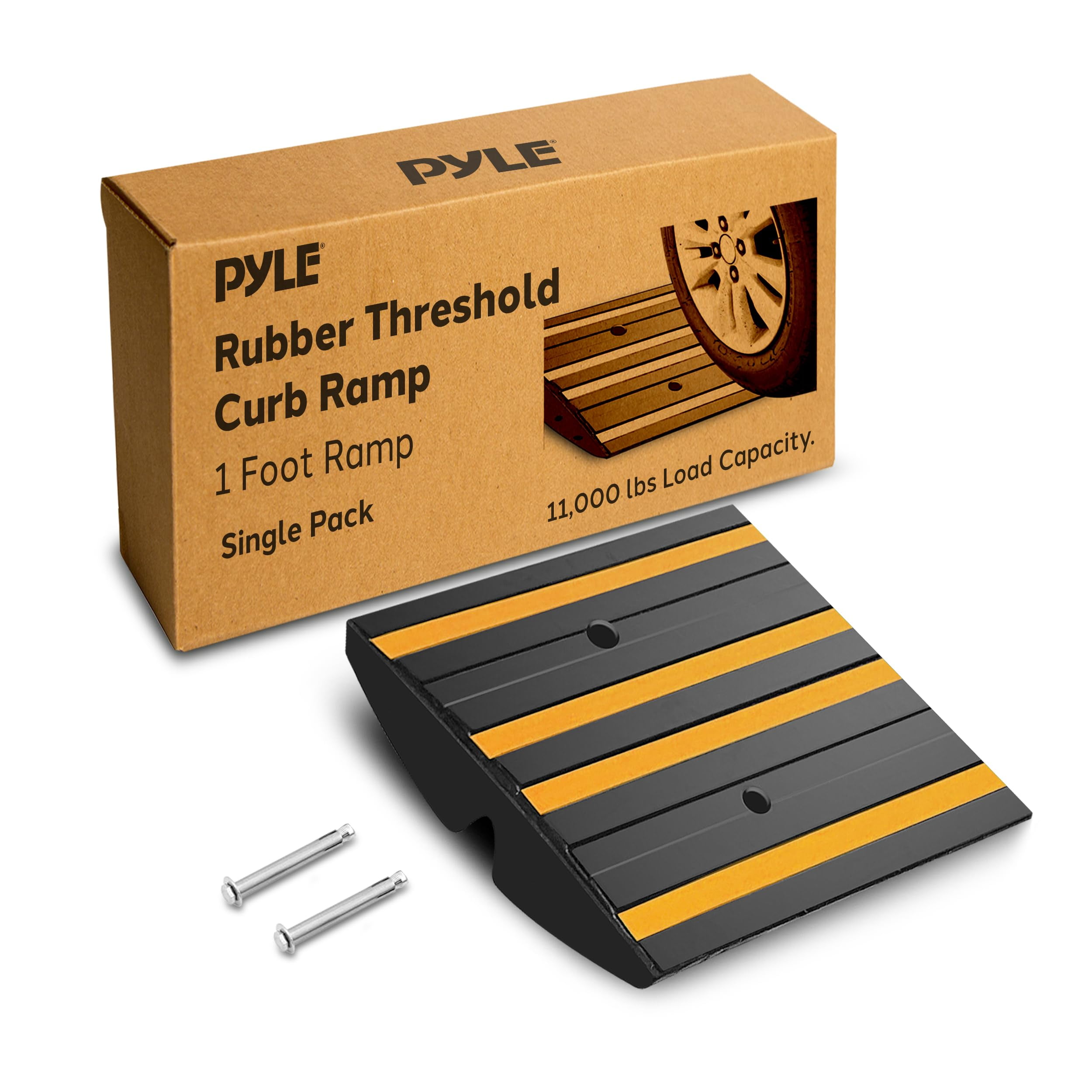 Pyle 1 Ft. Rubber Threshold Curb Ramp - Heavy Duty, Non-Slip Ramp for ...