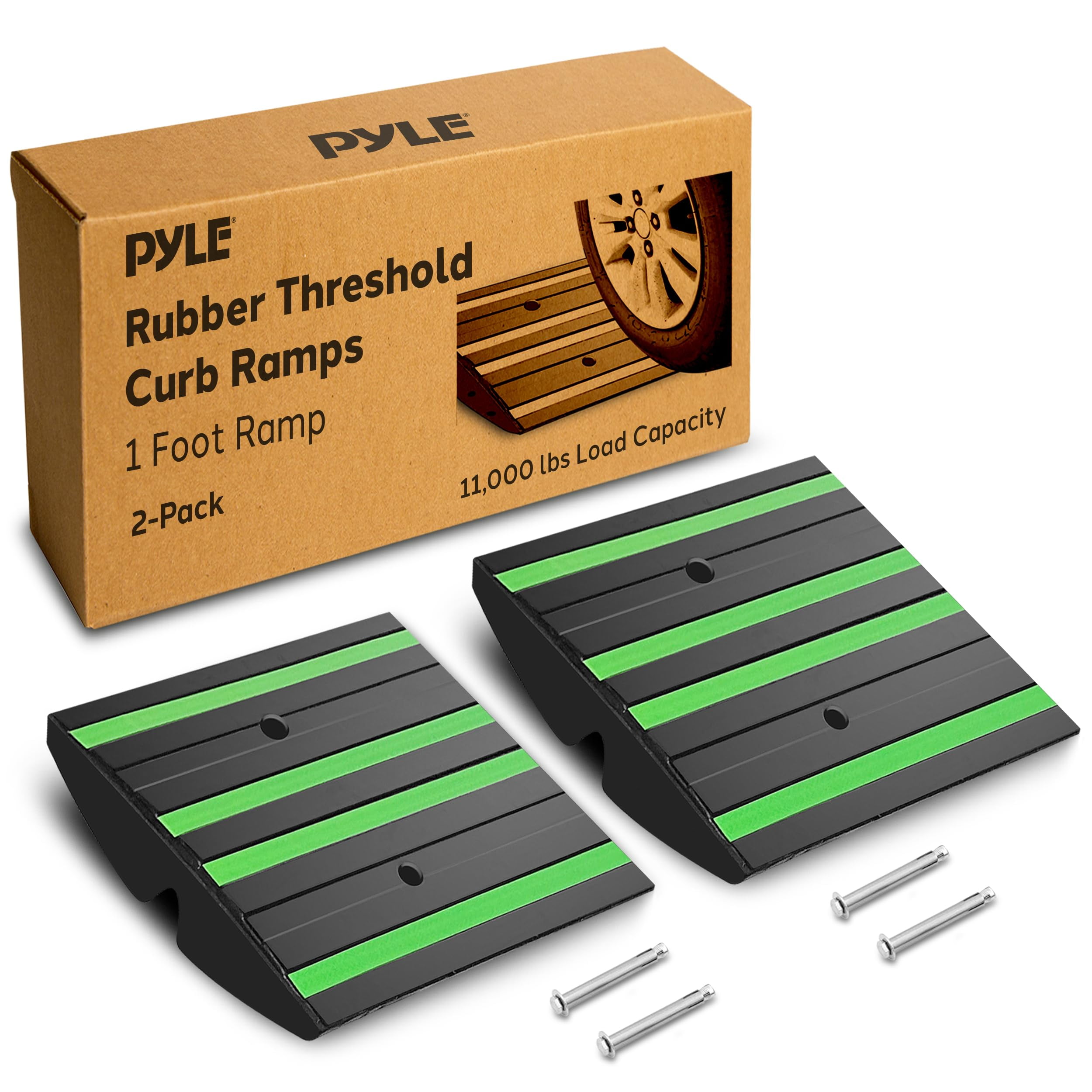 Pyle 1 Ft. Rubber Threshold Curb Ramp - Heavy Duty Non-Slip Rubber ...