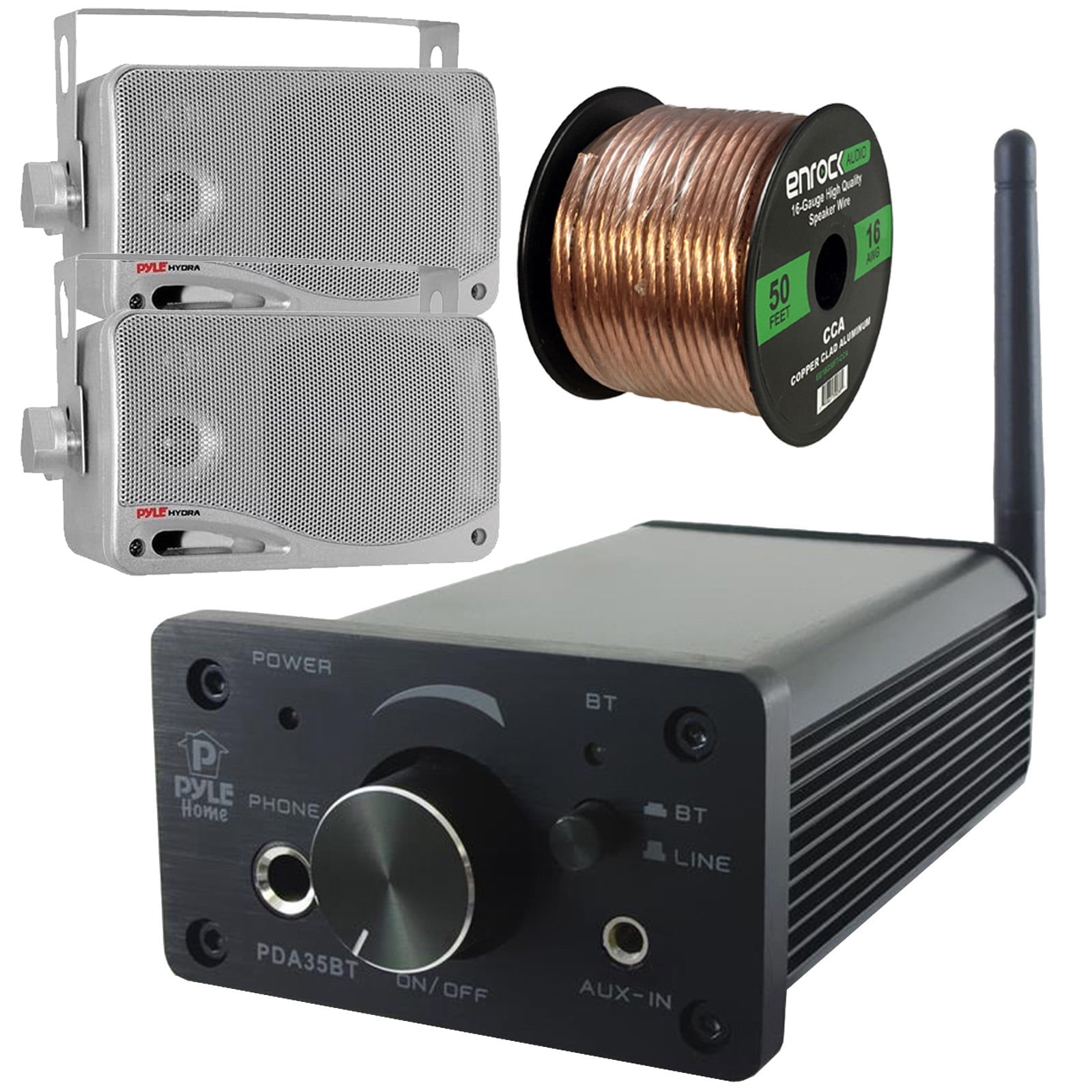 Pyle 100 Watt Peak Power Mini Bluetooth Power Digital Class D Compact Amplifier System Bundle ...