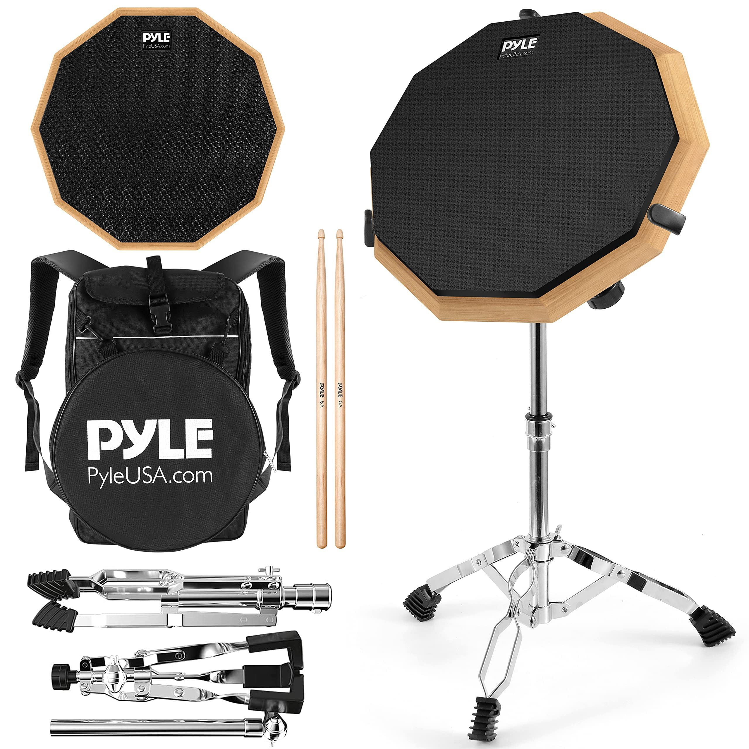 Pyle 12 Practice Pad Set with Snare Stand-Double Sided Rubber Silent ...