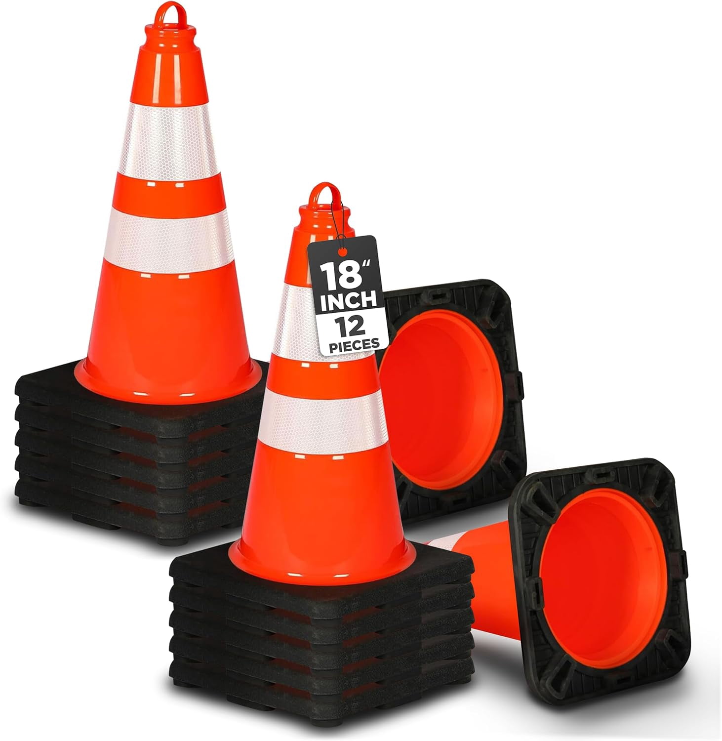 Pyle 18" Traffic Cones 12-Pack, High-Visibility Orange Safety Cones ...