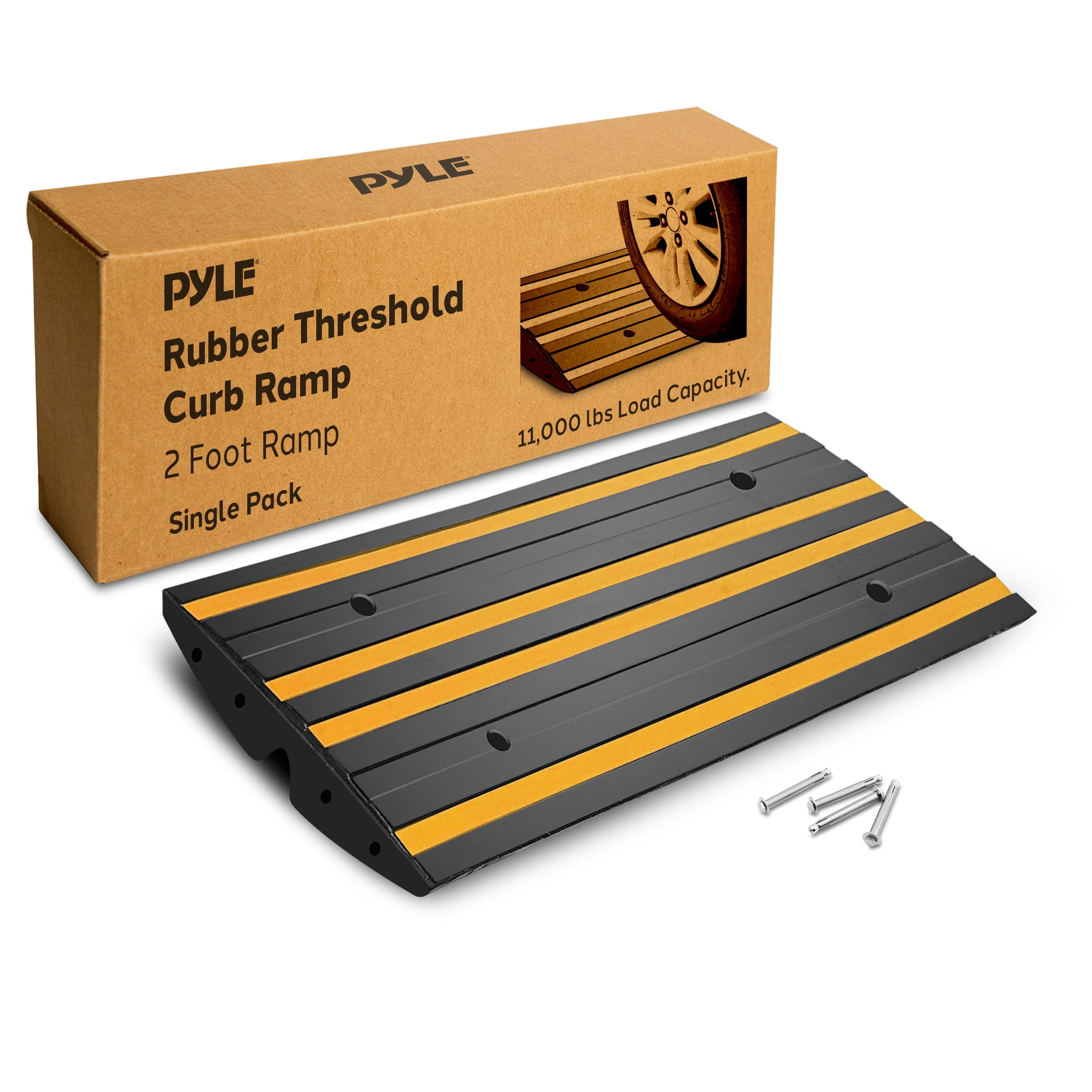 Pyle 2 Ft. Rubber Threshold Curb Ramp, Heavy Duty, Non-Slip, Marine ...