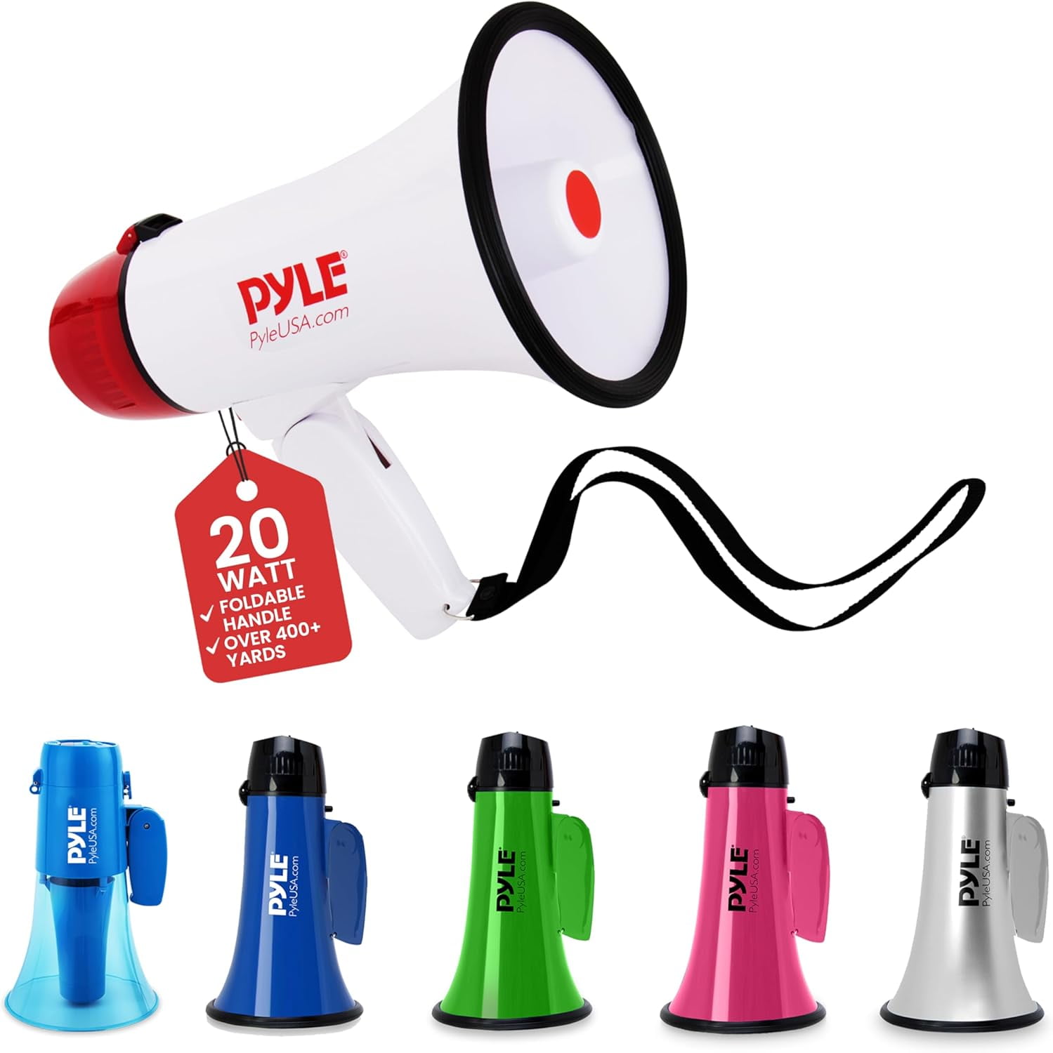 Pyle 20W Megaphone Bullhorn - 5.4'' x 8.6'' Portable Megaphone ...