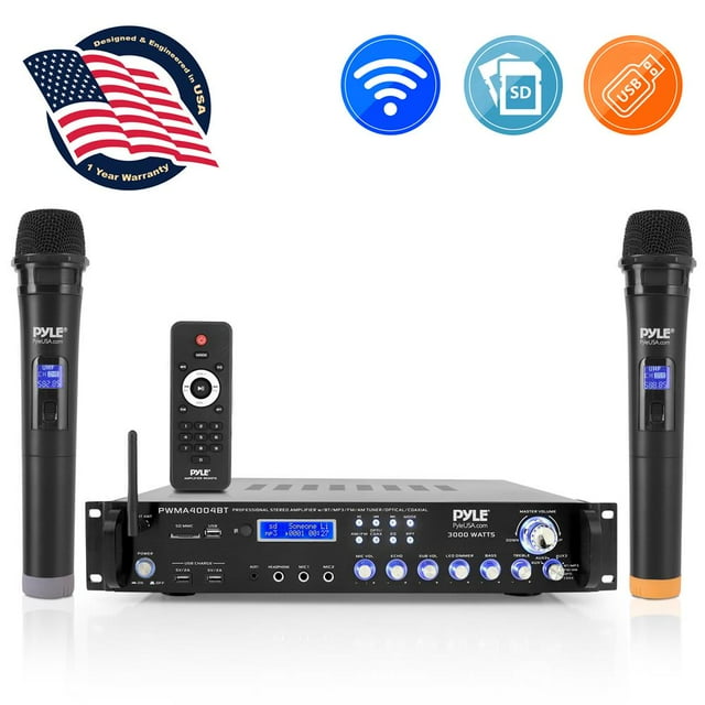 Pyle 3000W 4 Channel Bluetooth Hybrid Preamplifier System w/Microphones ...