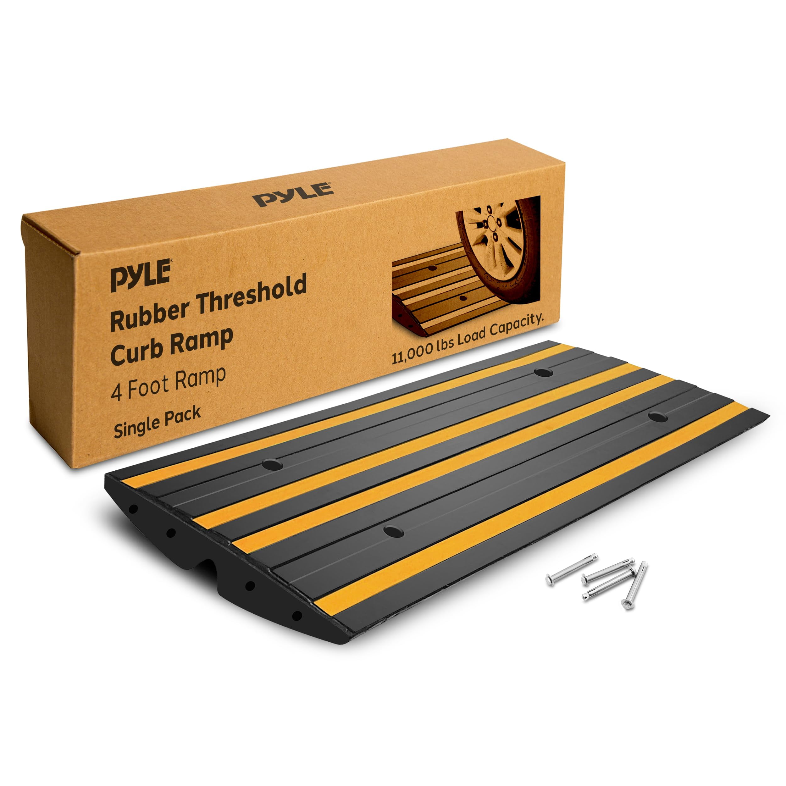 Pyle 4 ft. Rubber Curb Ramp, Non-Slip Threshold Single Ramp for ...