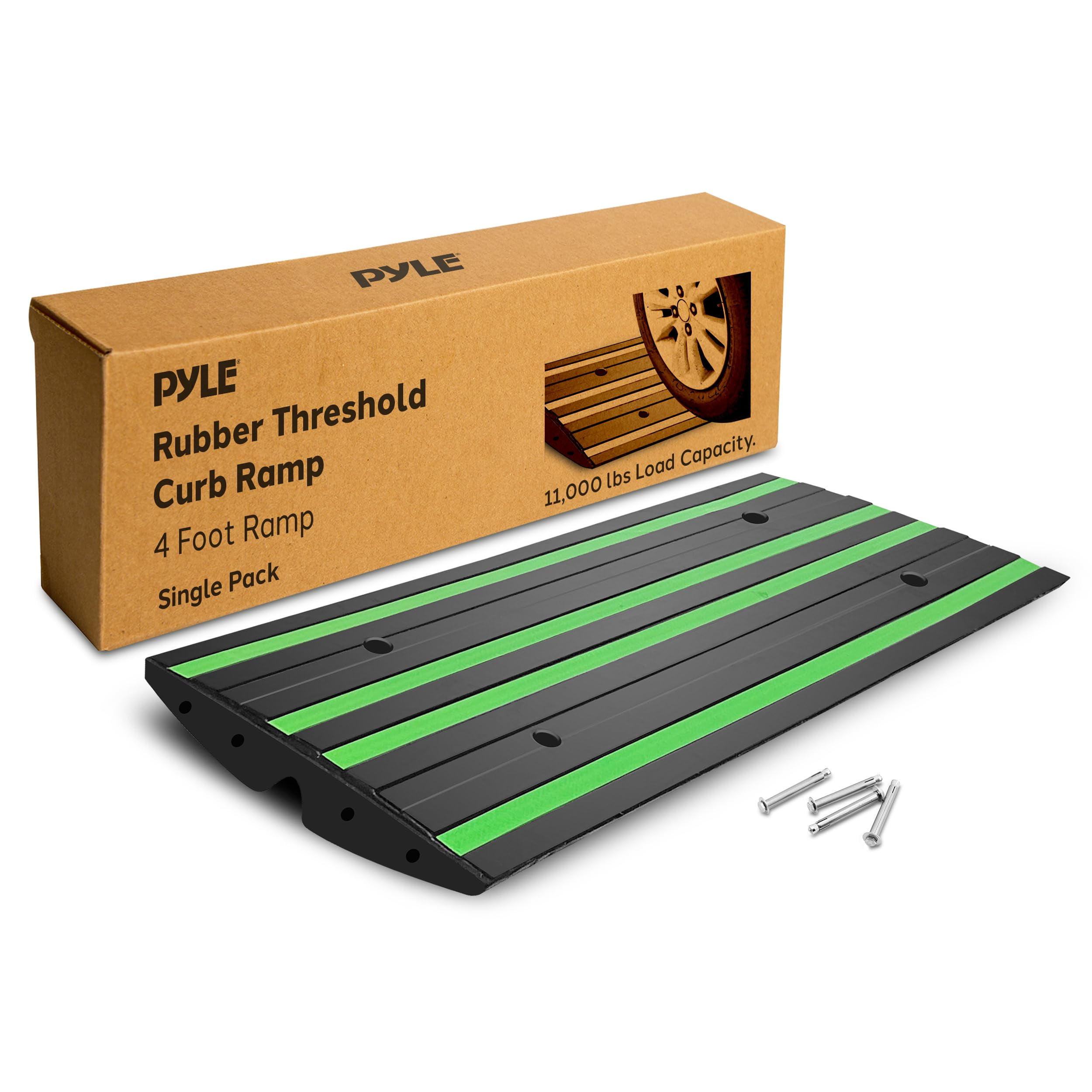 Pyle 4 ft. Rubber Threshold Curb Ramp, Heavy Duty, Non-Slip Car Ramp ...